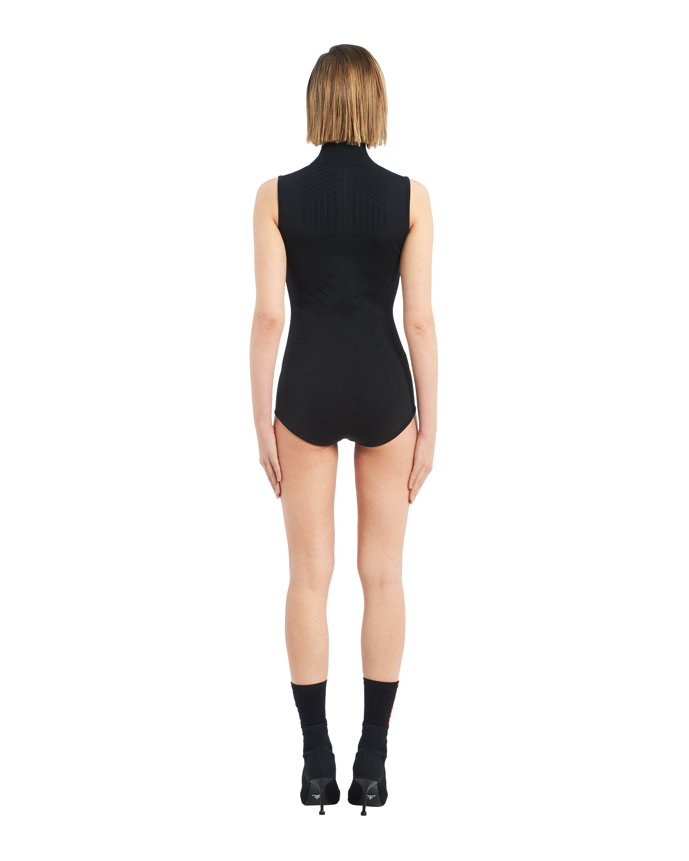 Black/black Polyester turtleneck bodysuit | Prada