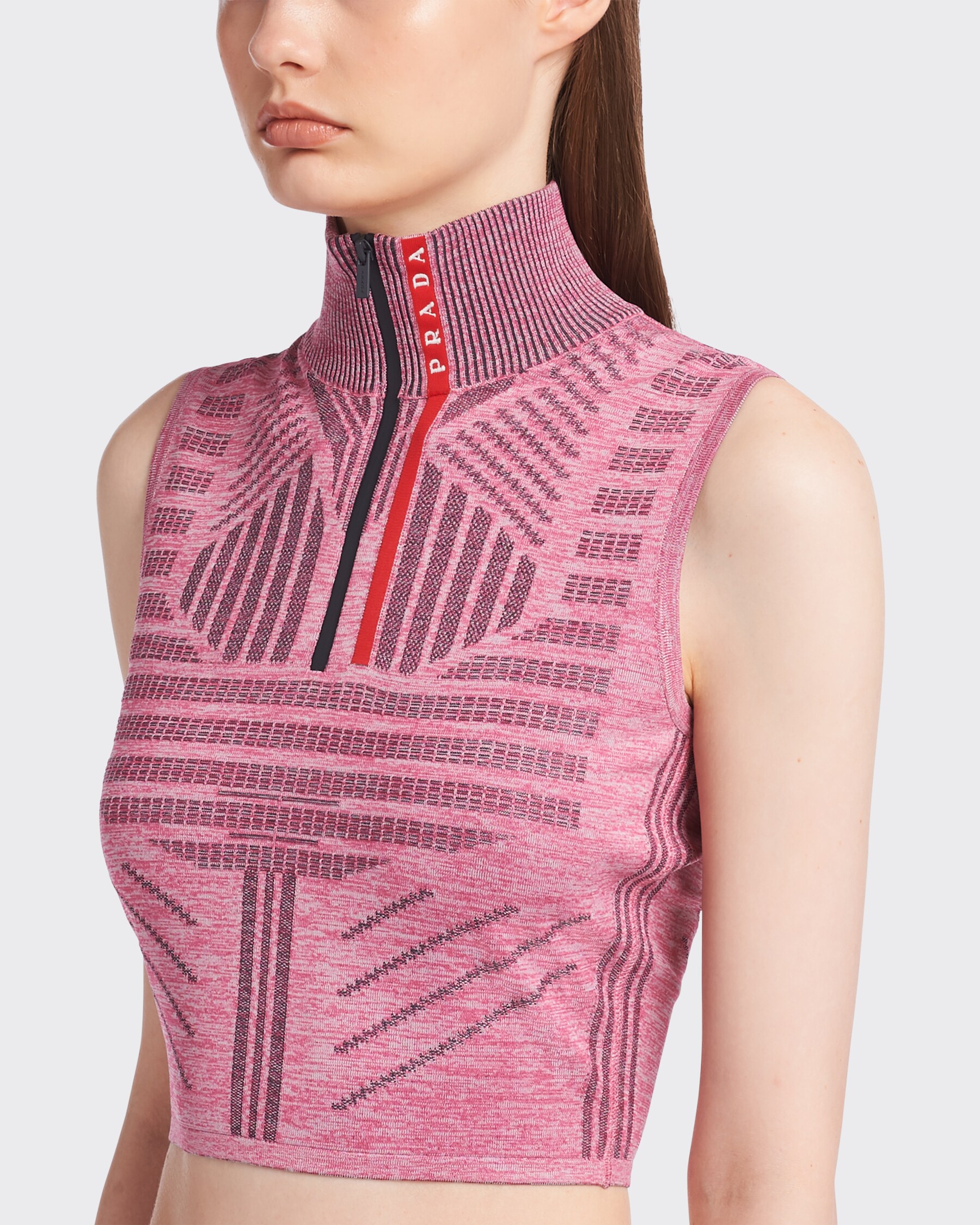 Pink Melange Tec Rec Piqué Re-nylon Sleeveless Top | PRADA