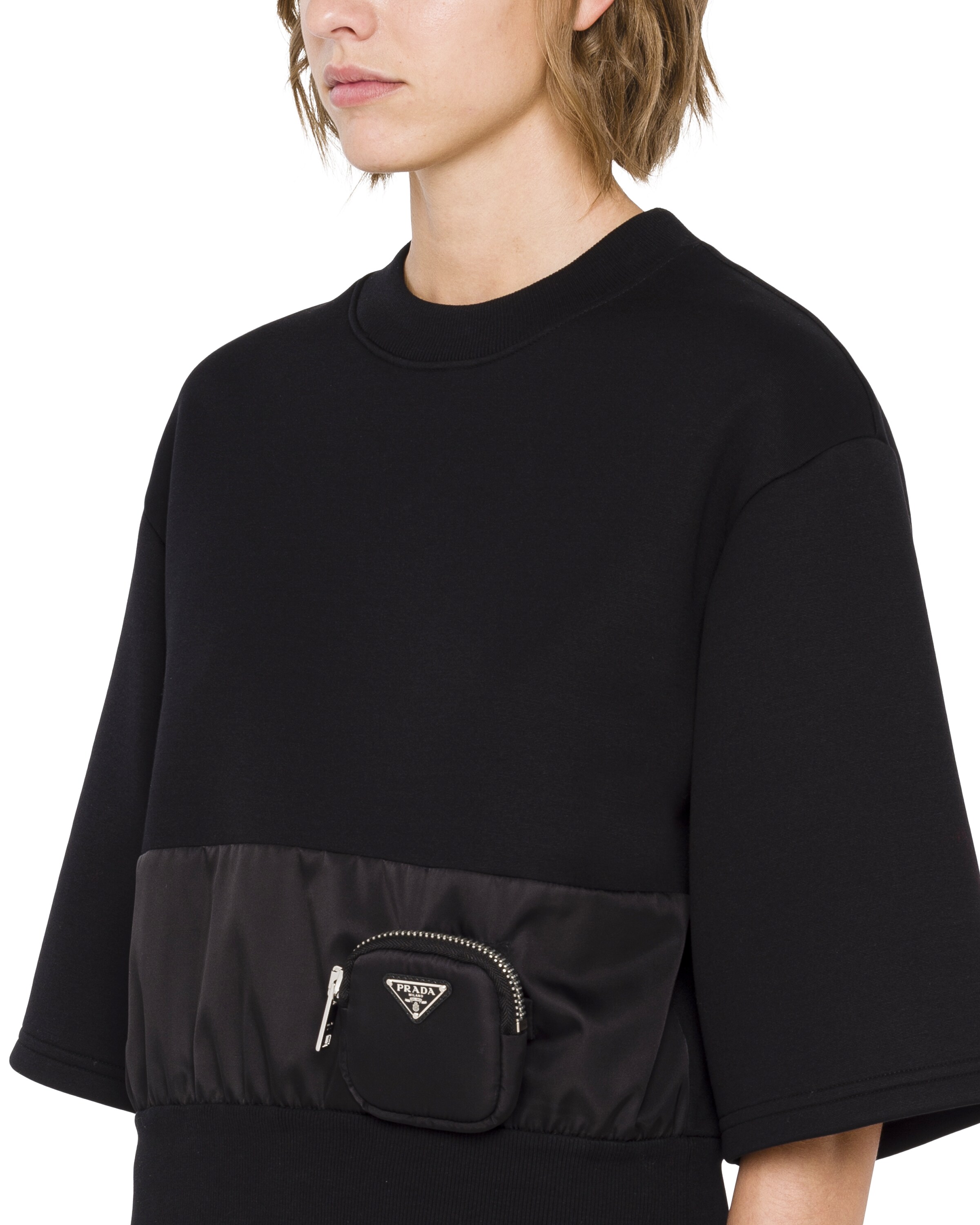 Black Technical cotton fleece T-shirt | Prada