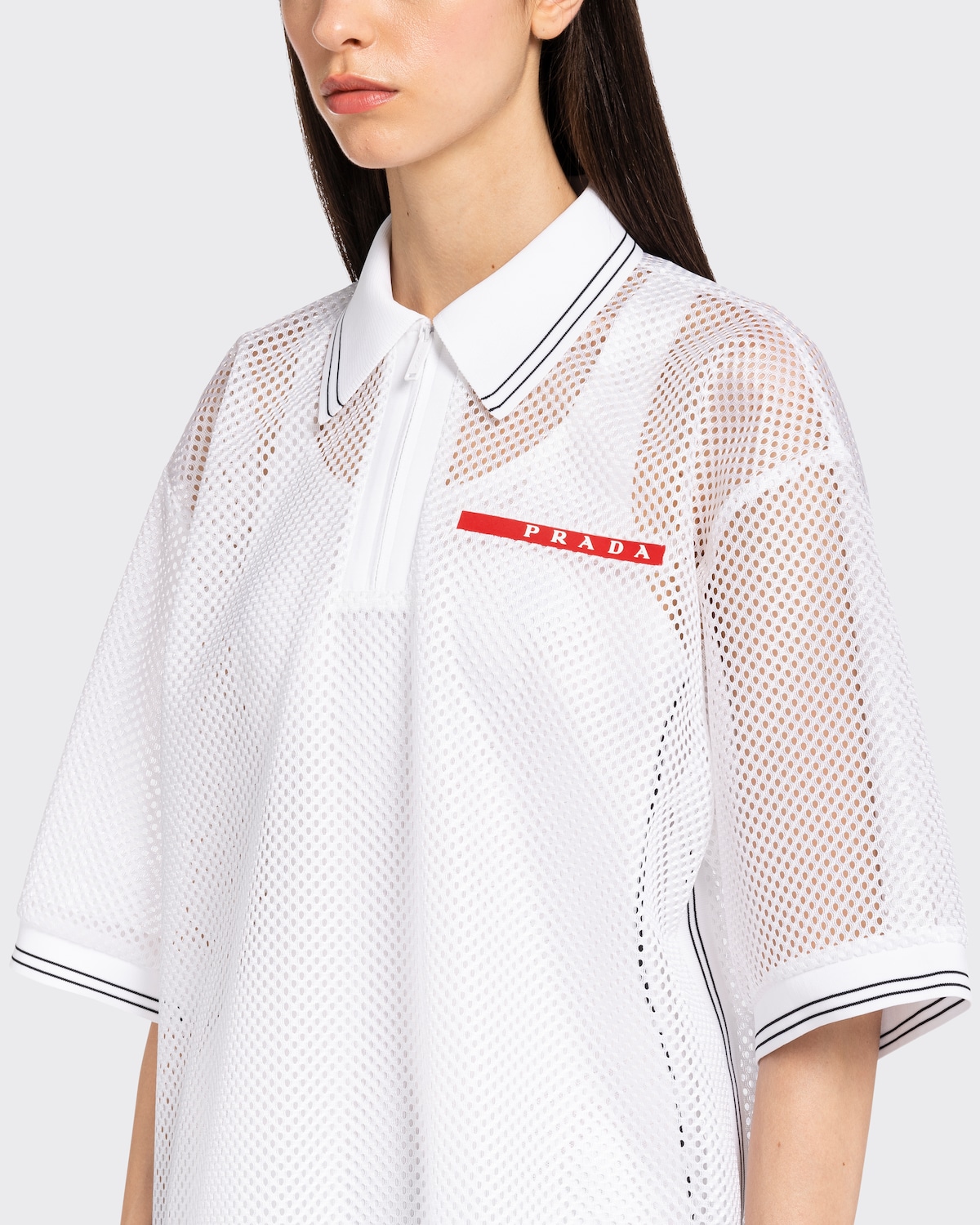 White Mesh Polo Shirt | PRADA