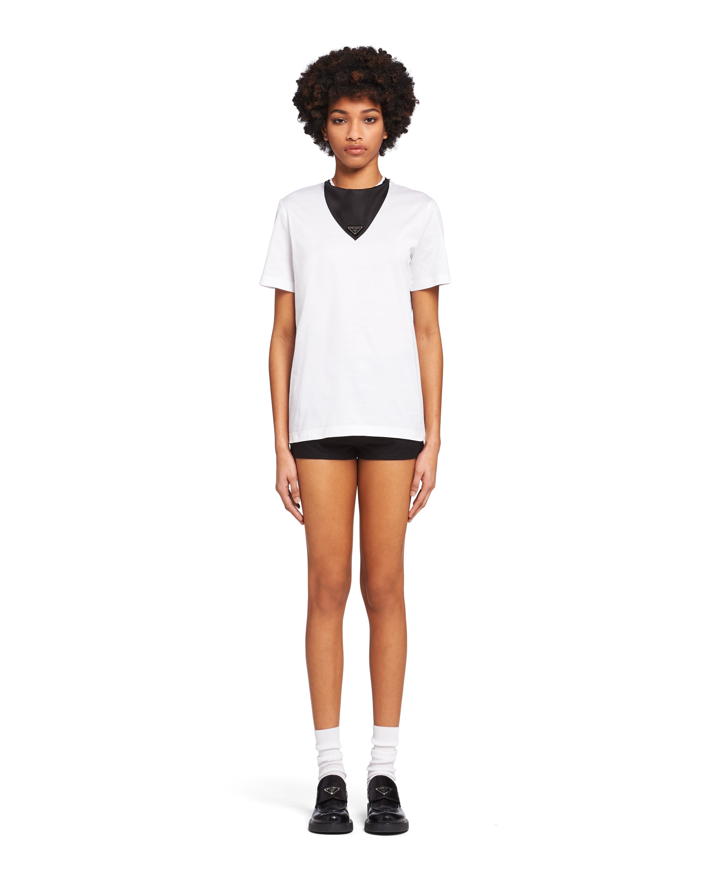 White/black Oversized jersey T-shirt with bandana | Prada