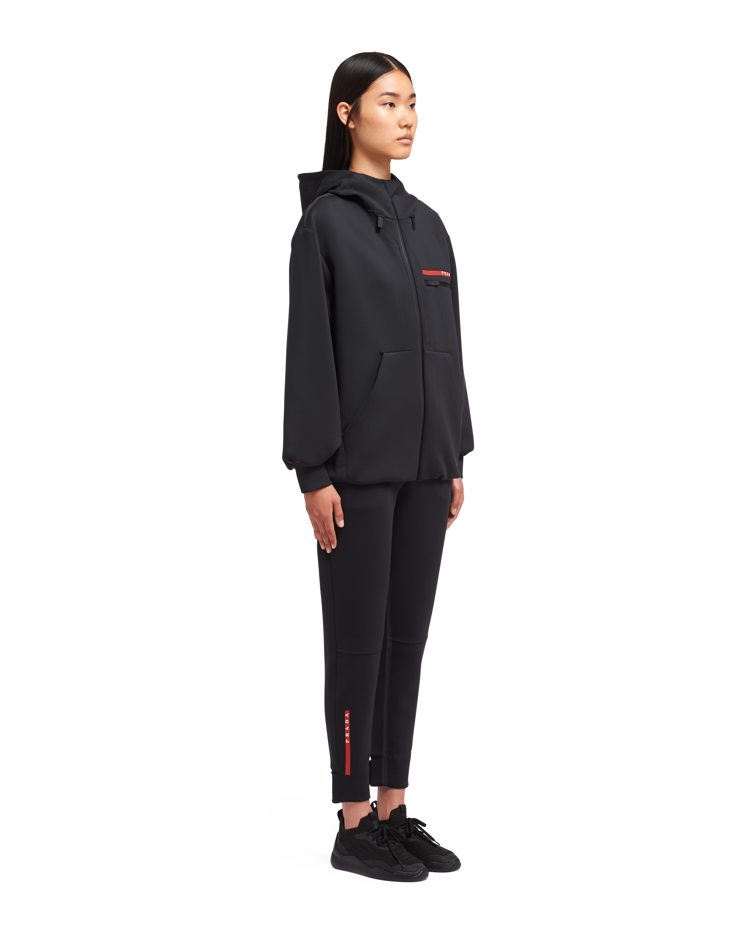 Black Double Technical Jersey hoodie | Prada