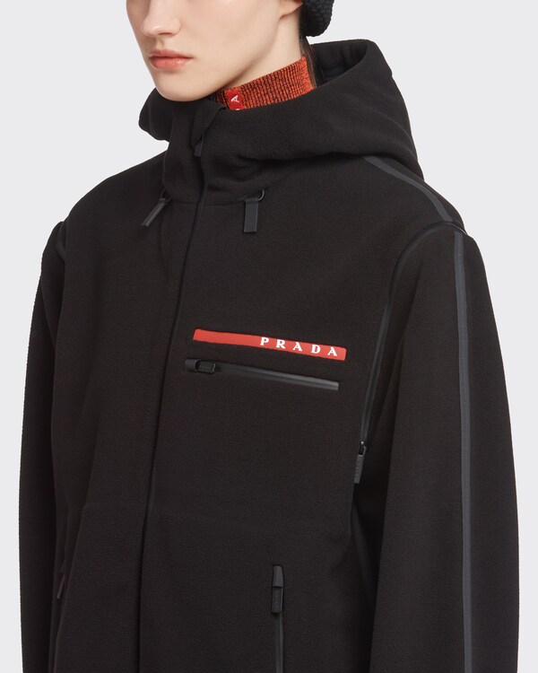 Black Recycled Technical Fleece Hoodie | PRADA