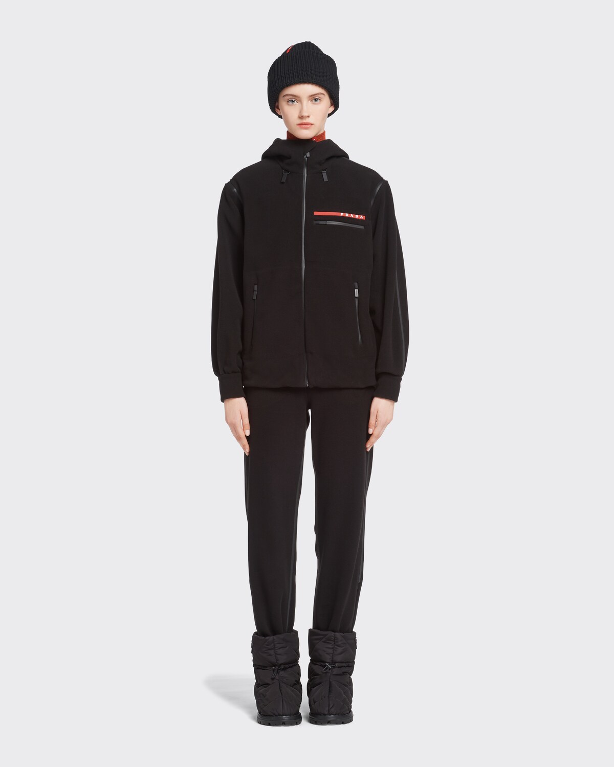 Black Recycled Technical Fleece Hoodie | PRADA