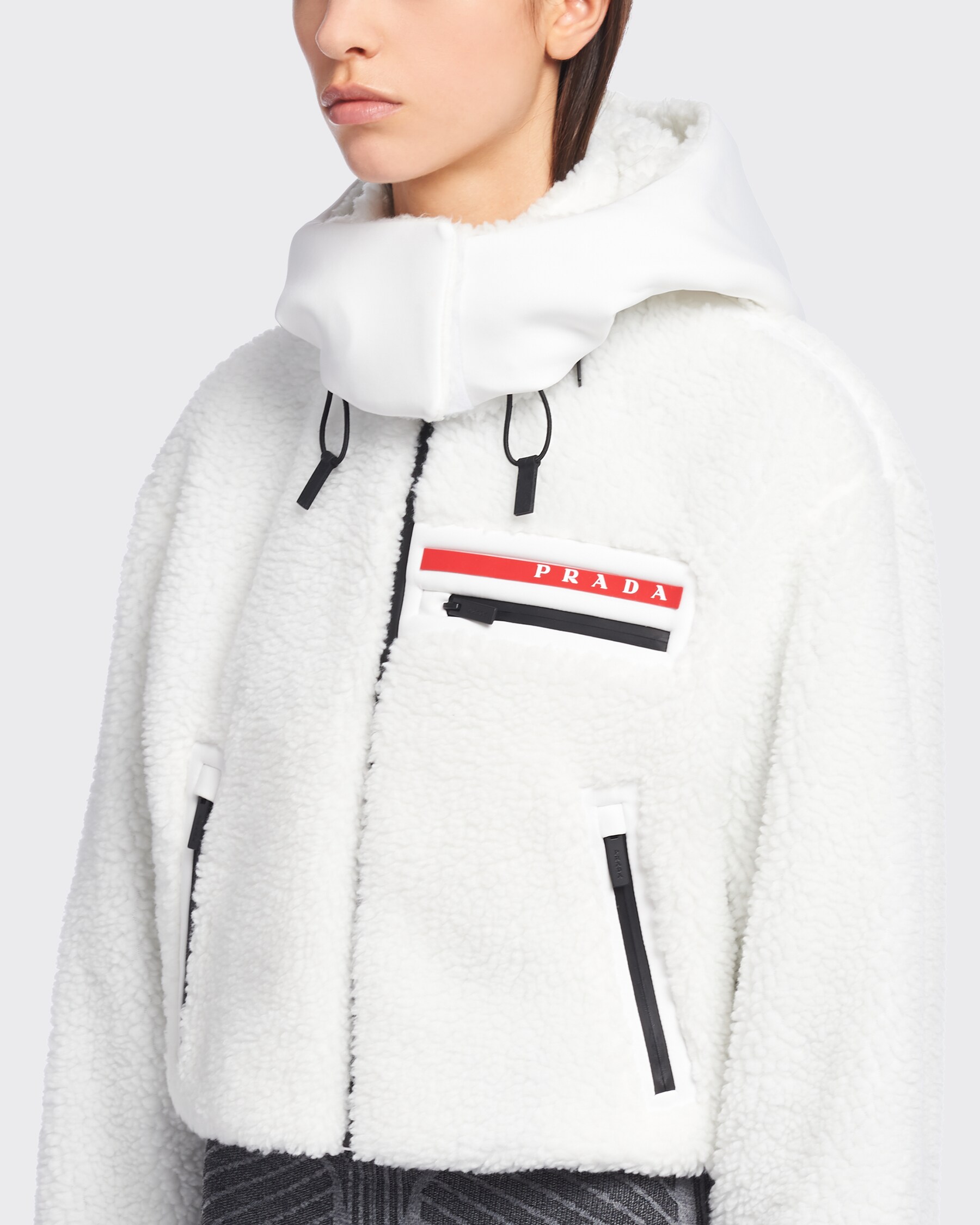 White/white Cropped Fleece And Recycled Technical Fabric Sweatshirt | PRADA