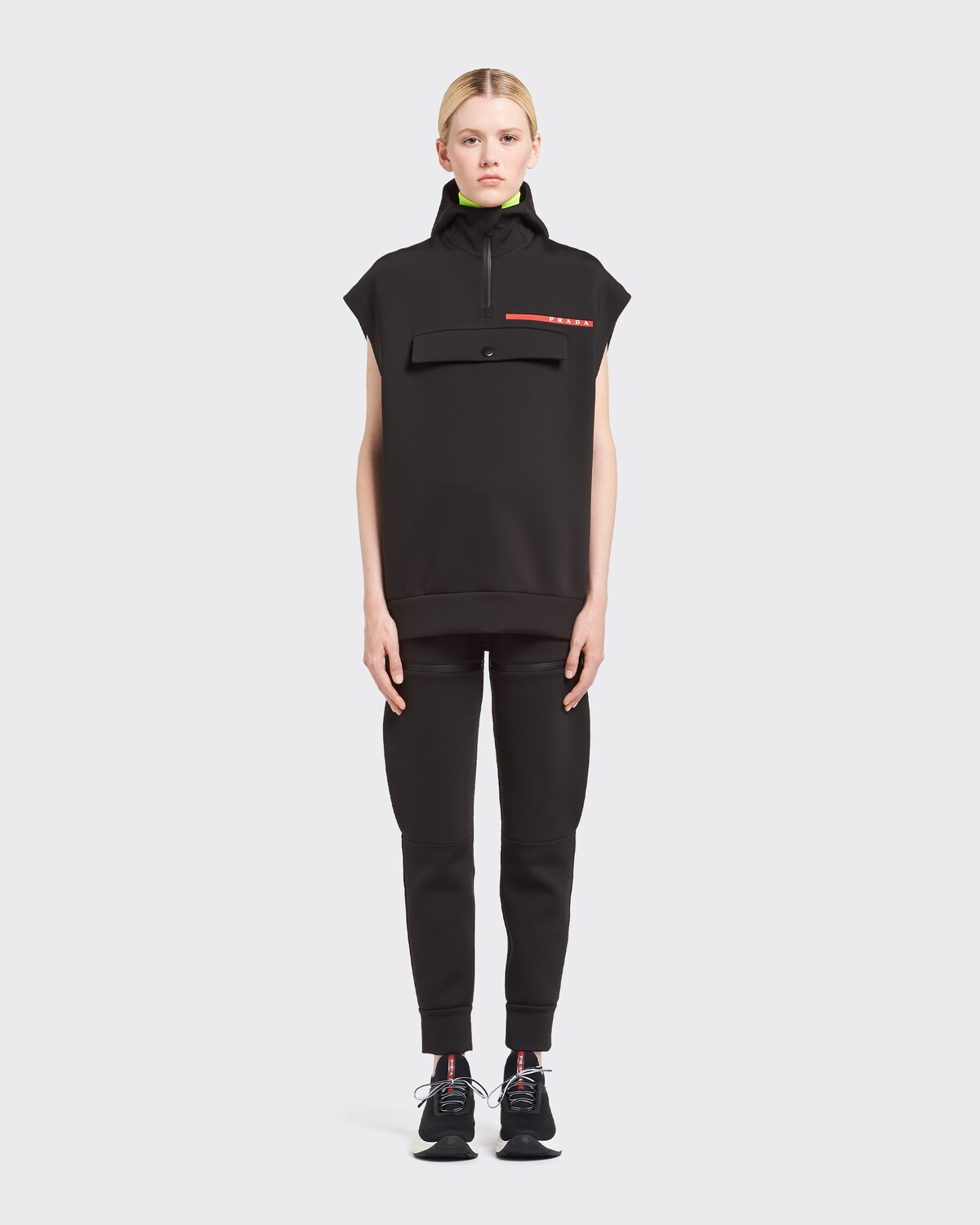 Gilet Sans Manches En Jersey Technique Double Noir | PRADA