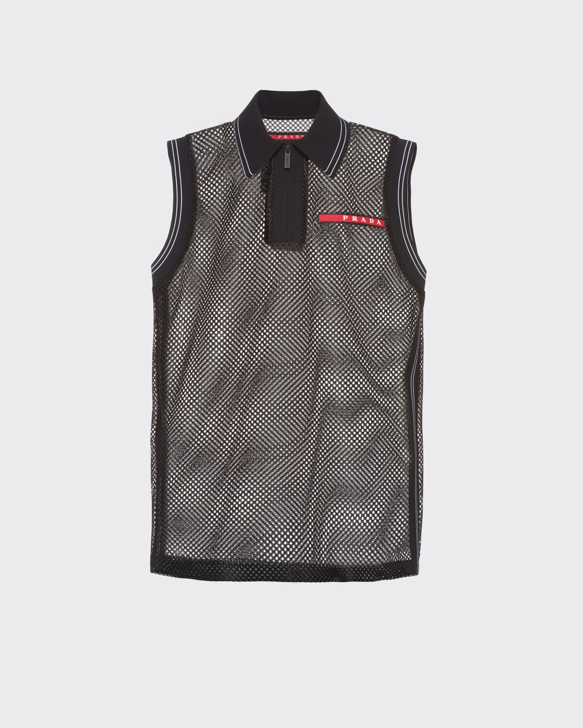 Black Sleeveless Mesh Polo Shirt | PRADA