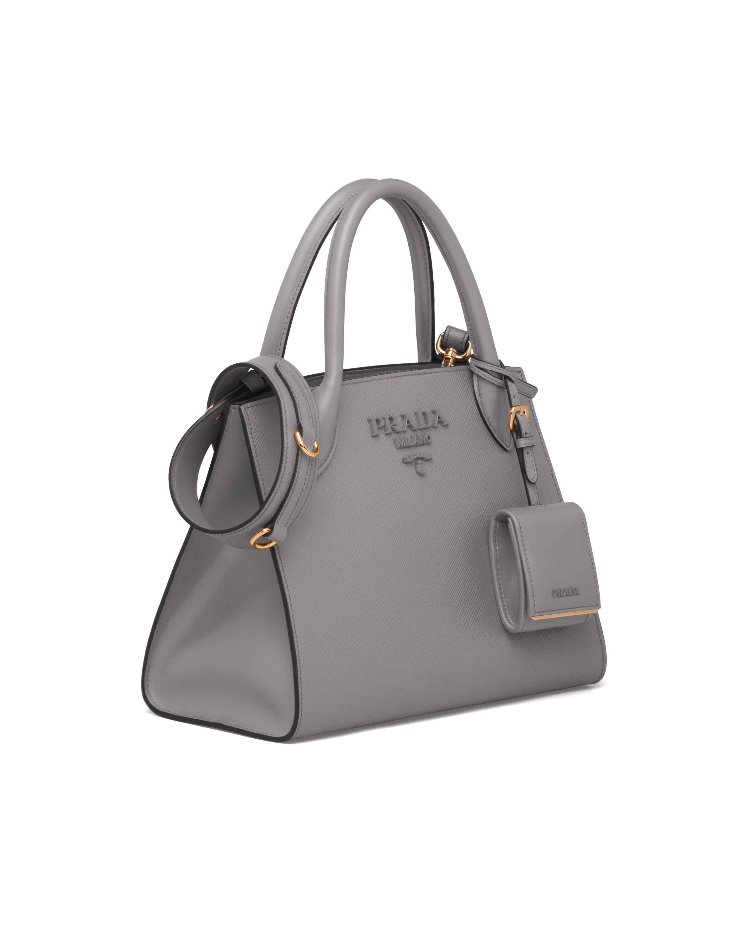 Cloudy Gray Small Saffiano Leather Prada Monochrome Bag | Prada