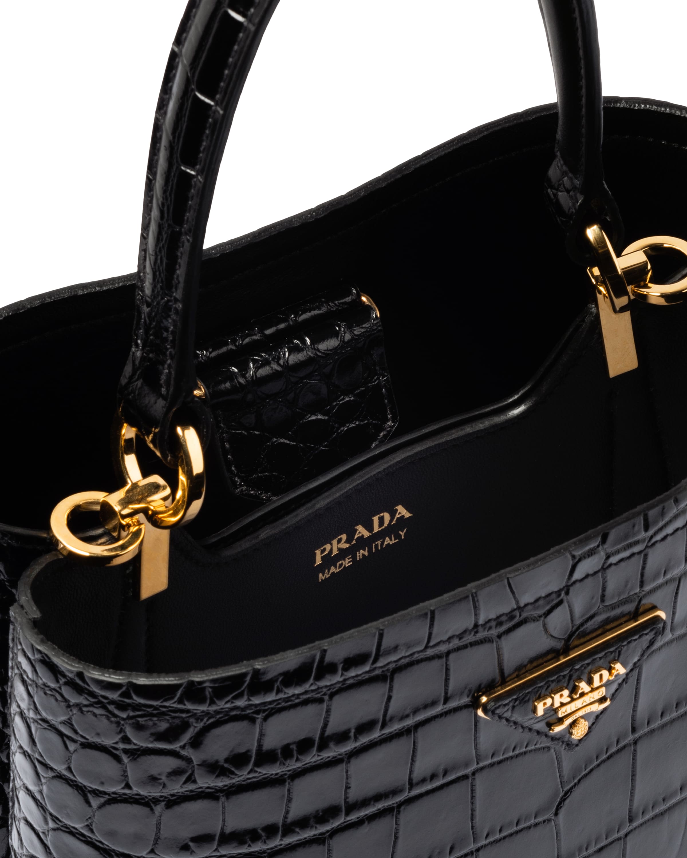 Black Prada Panier crocodile leather bag | Prada