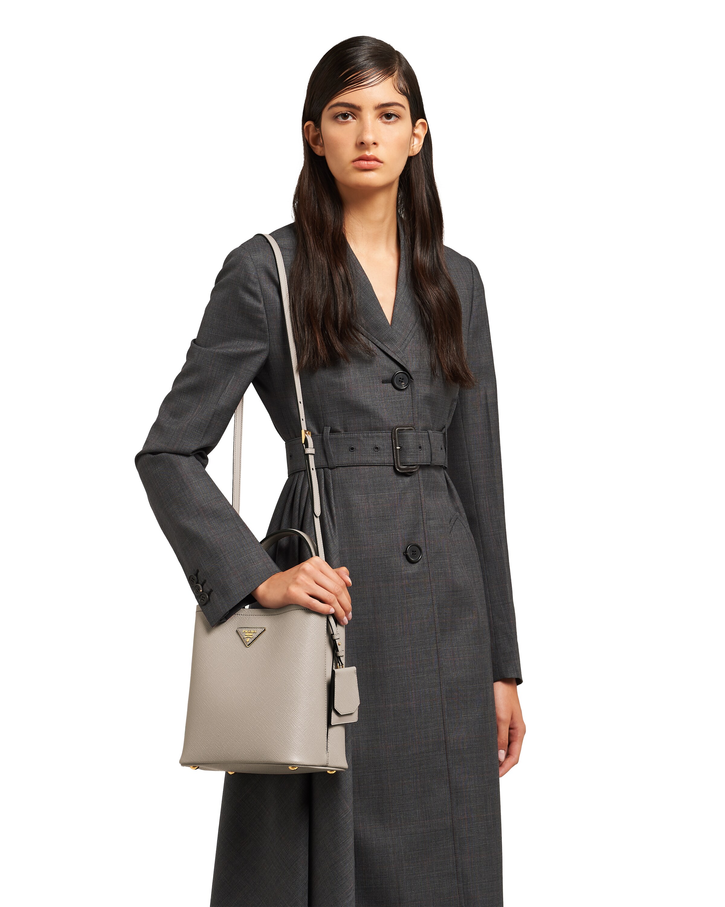 Slate/black Medium Saffiano Leather Prada Panier Bag | Prada