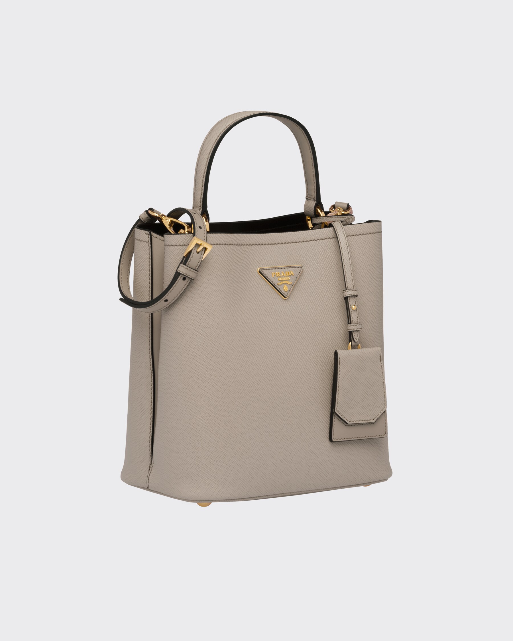 Slate/black Medium Saffiano Leather Prada Panier Bag | PRADA