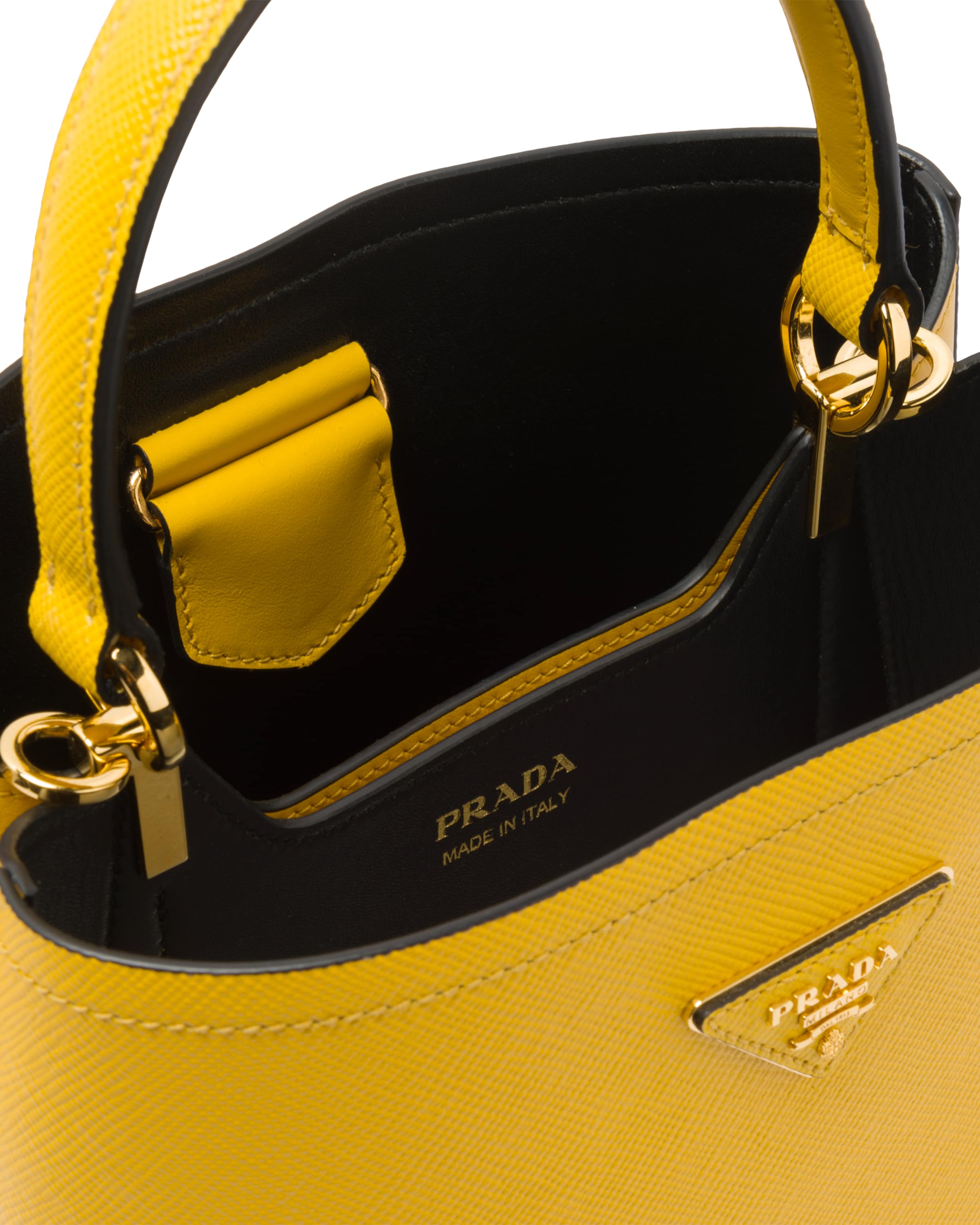 Bright Yellow/black Medium Saffiano Leather Prada Panier Bag | Prada