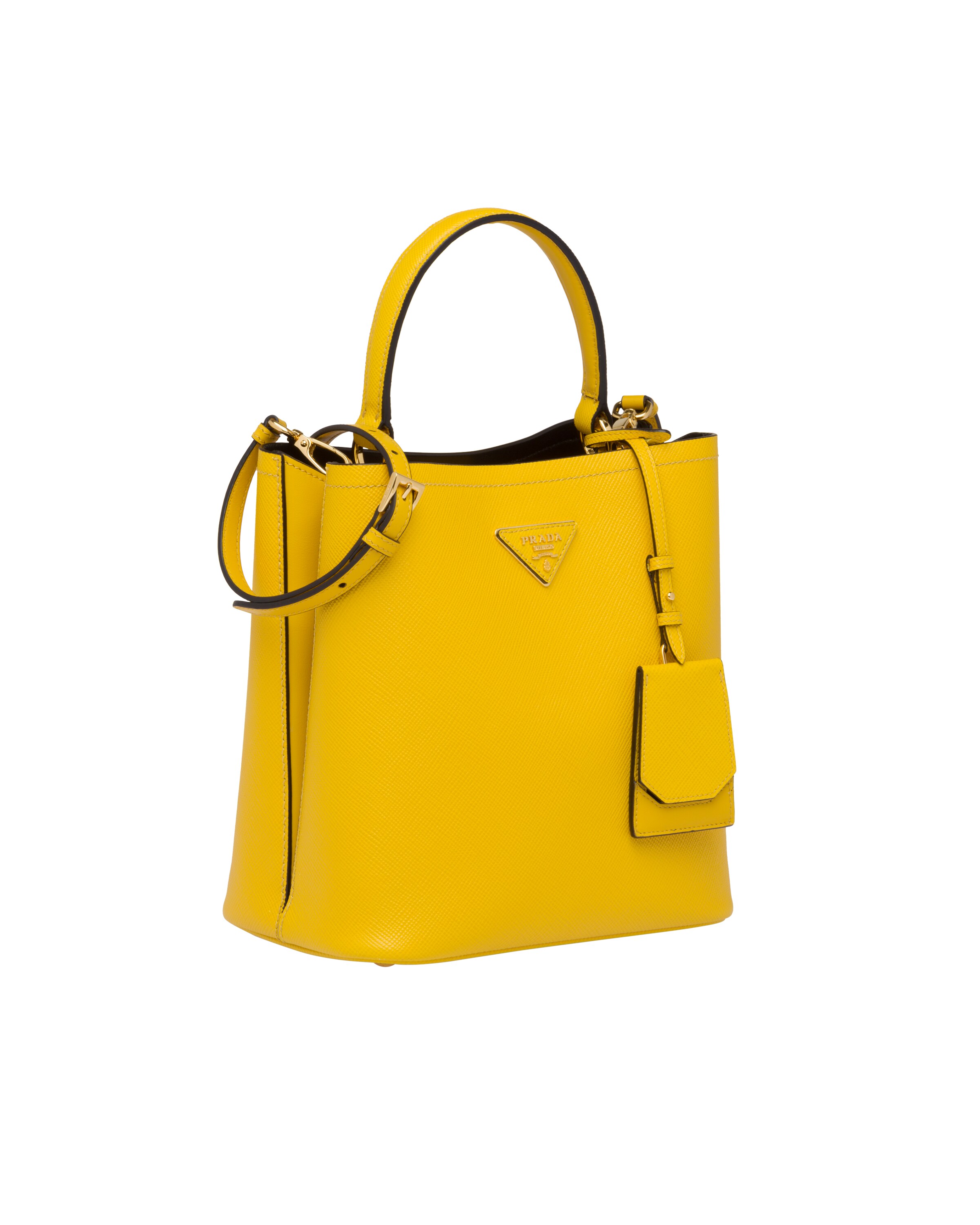 Bright Yellow/black Medium Saffiano Leather Prada Panier Bag | Prada