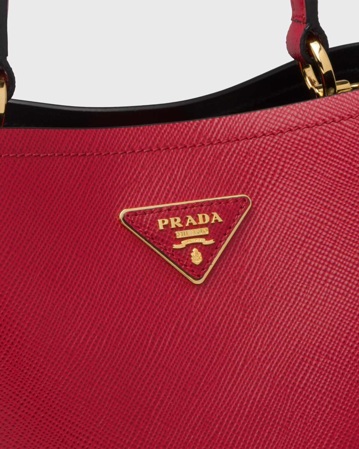 Fiery Red/black Medium Saffiano Leather Prada Panier Bag | PRADA