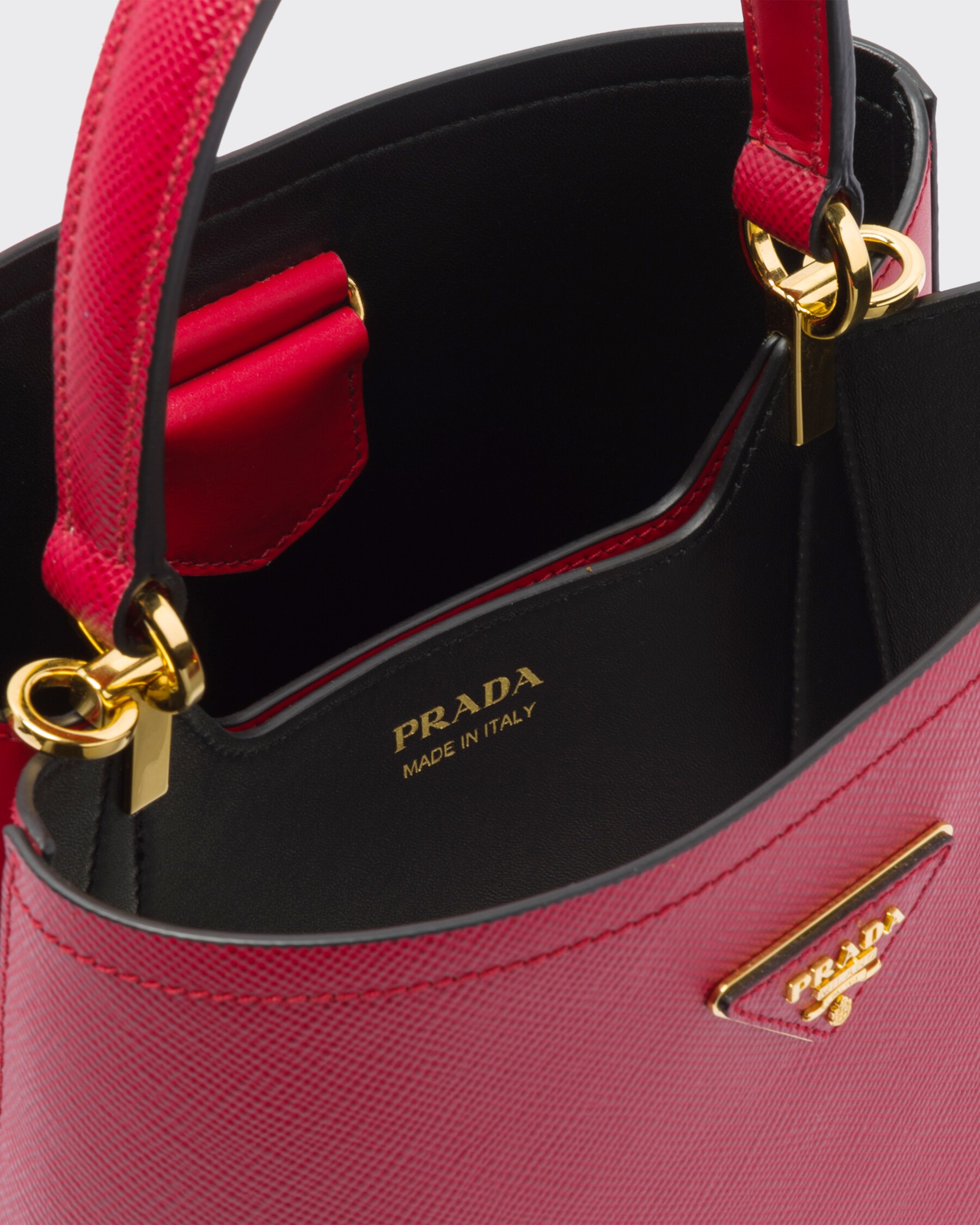 Fiery Red/black Medium Saffiano Leather Prada Panier Bag | PRADA
