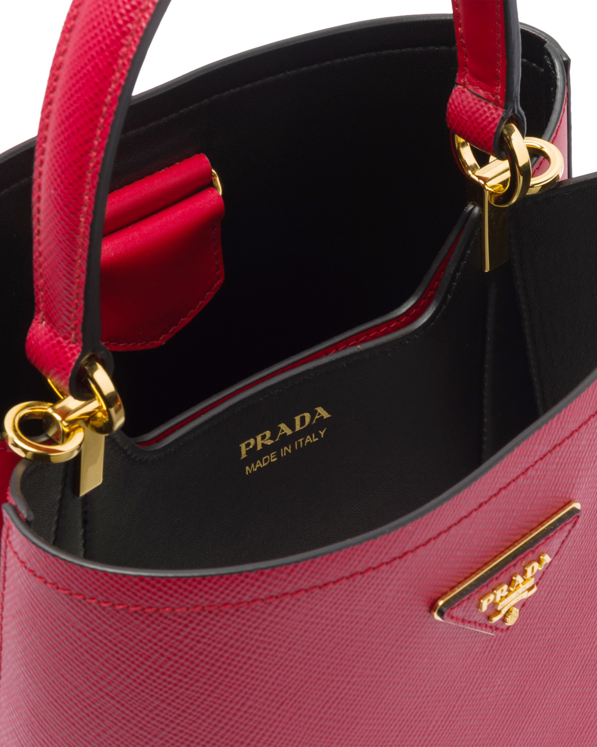 Fiery Red/black Medium Saffiano Leather Prada Panier Bag | Prada
