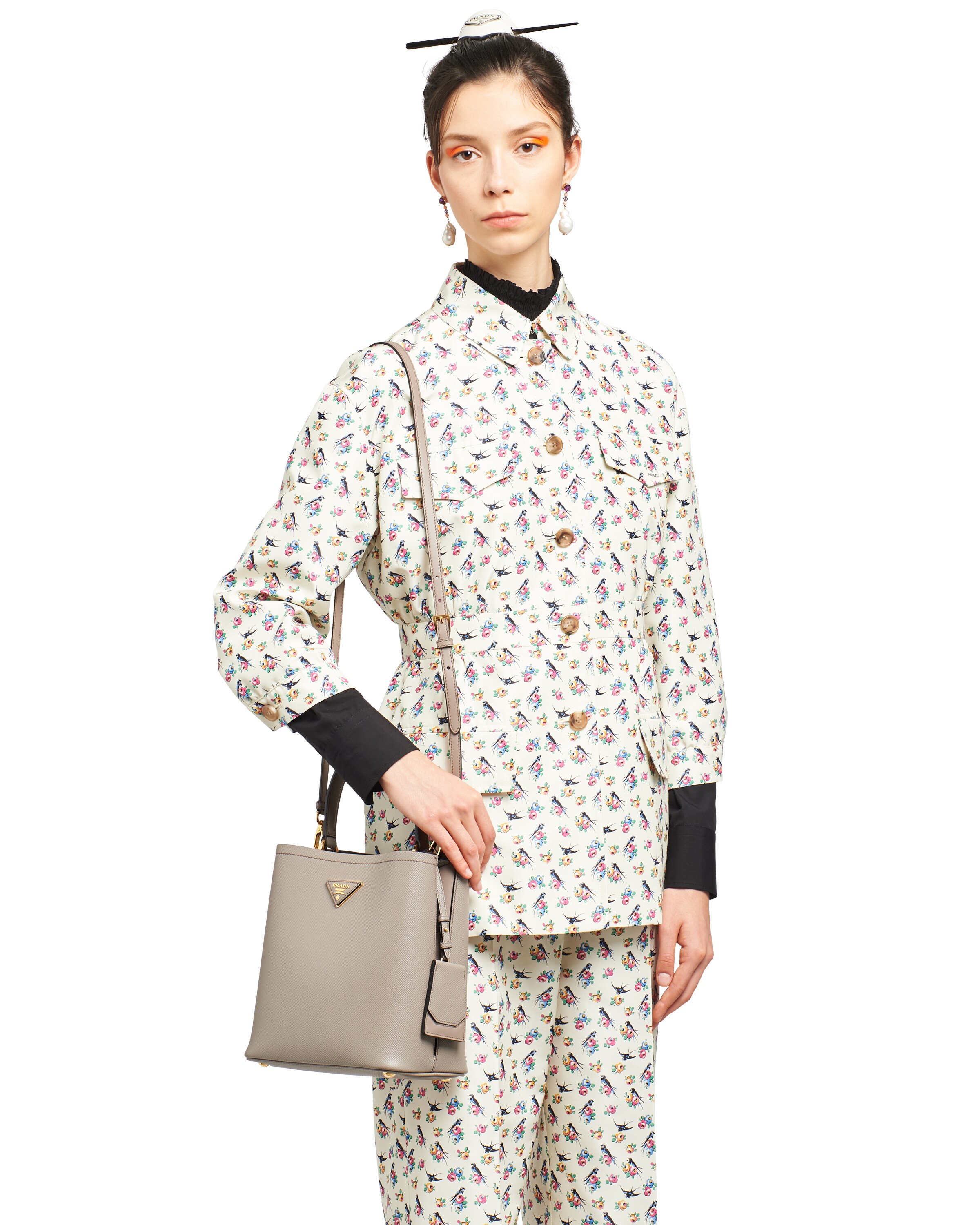 Clay/ Black Medium Saffiano Leather Prada Panier Bag | Prada