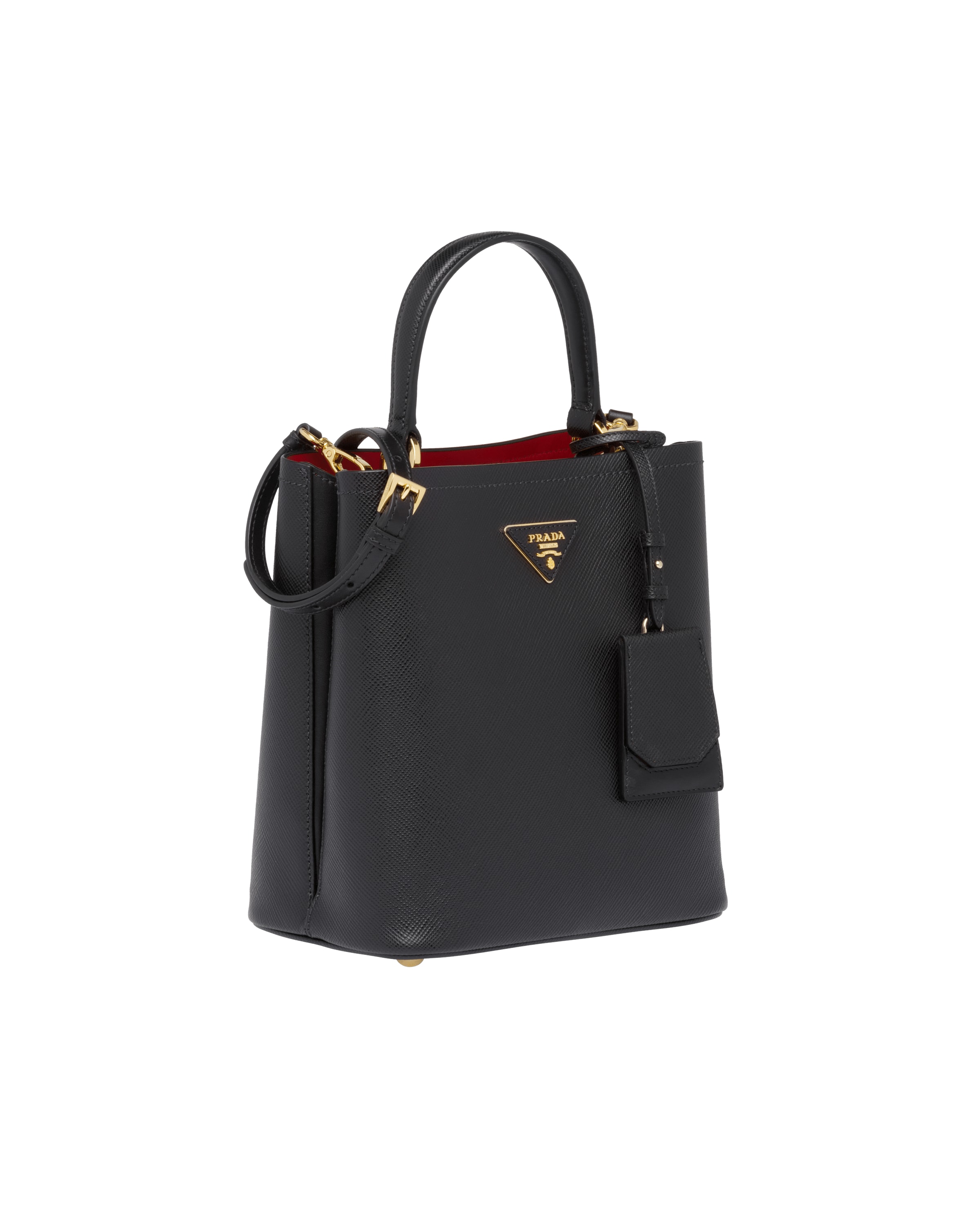 Black/fiery Red Medium Saffiano Leather Prada Panier Bag | Prada
