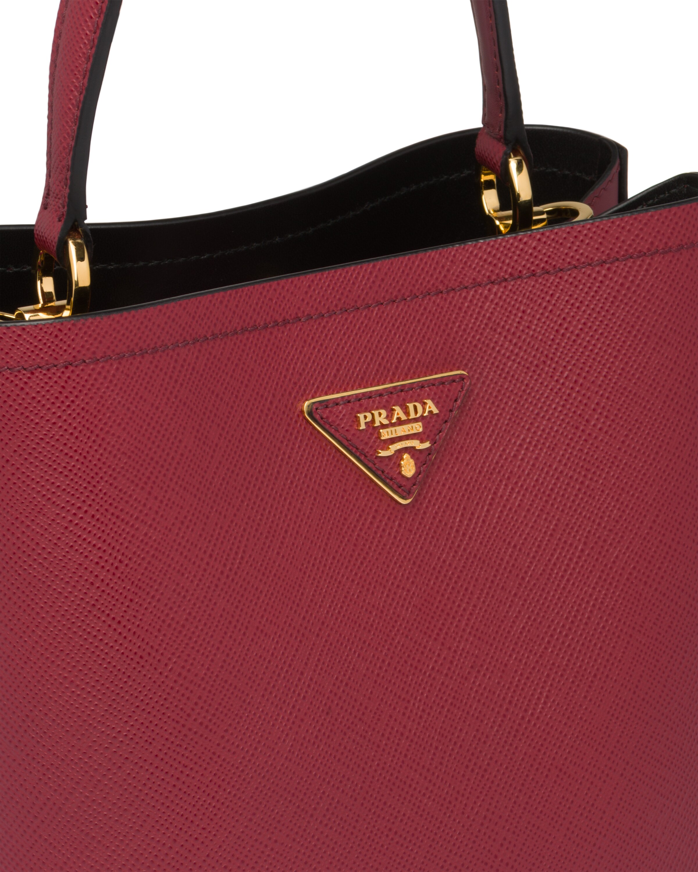 Cerise/black Medium Saffiano Leather Prada Panier Bag | Prada