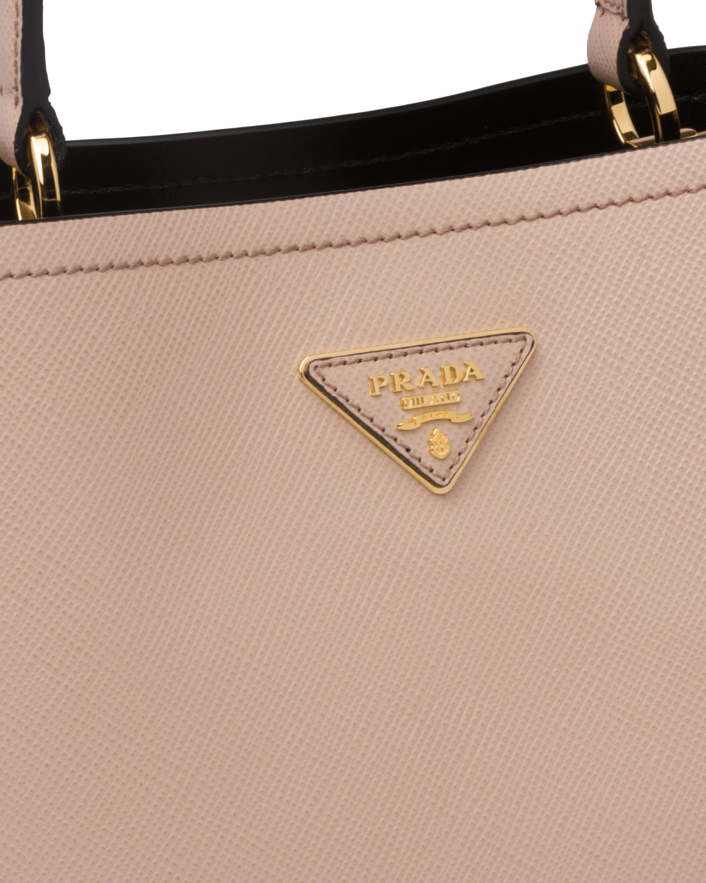 Bolsa Prada Panier média em couro Saffiano Rosa Pó/preto | Prada