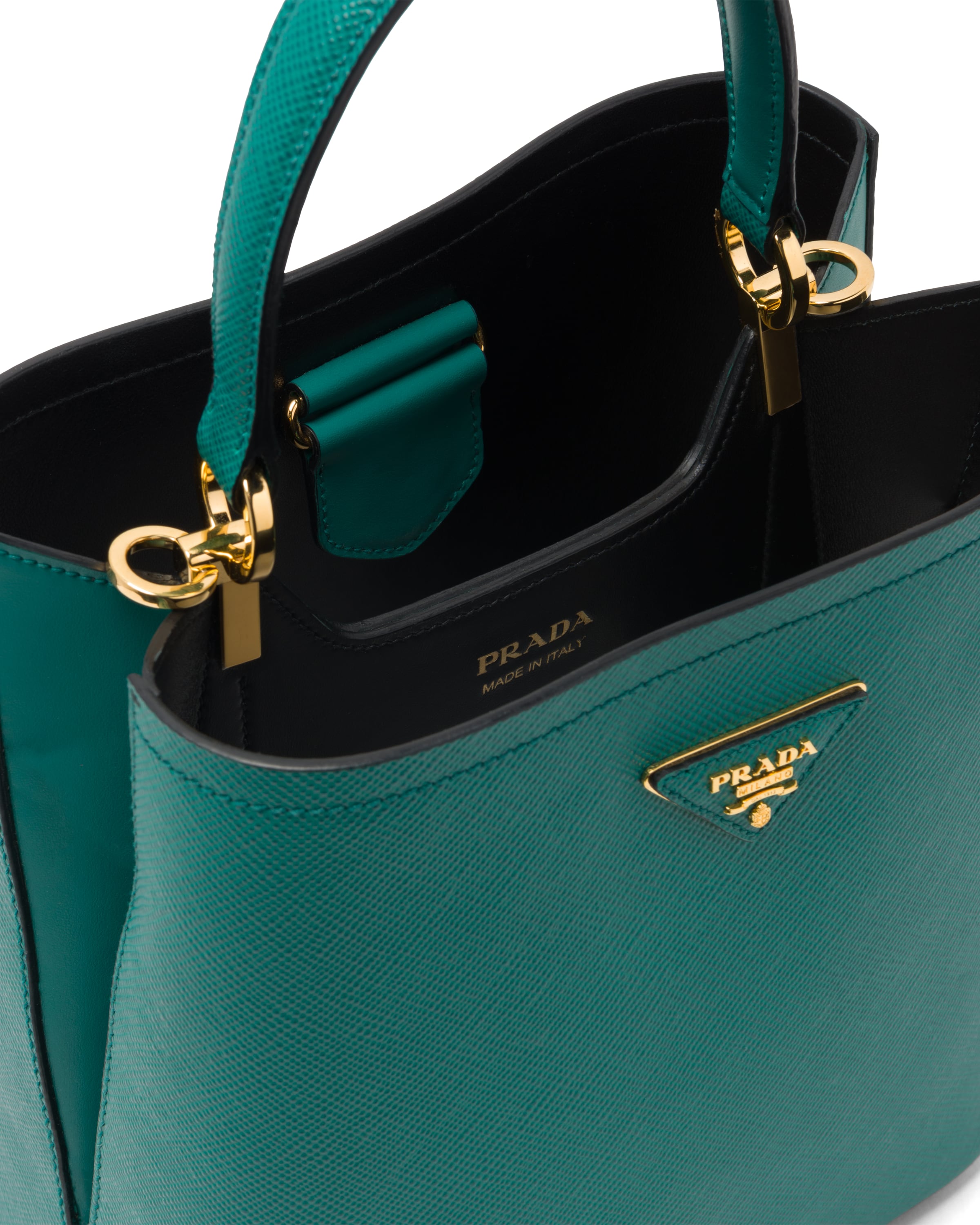 Absinthe / Black Medium Saffiano Leather Prada Panier Bag | Prada