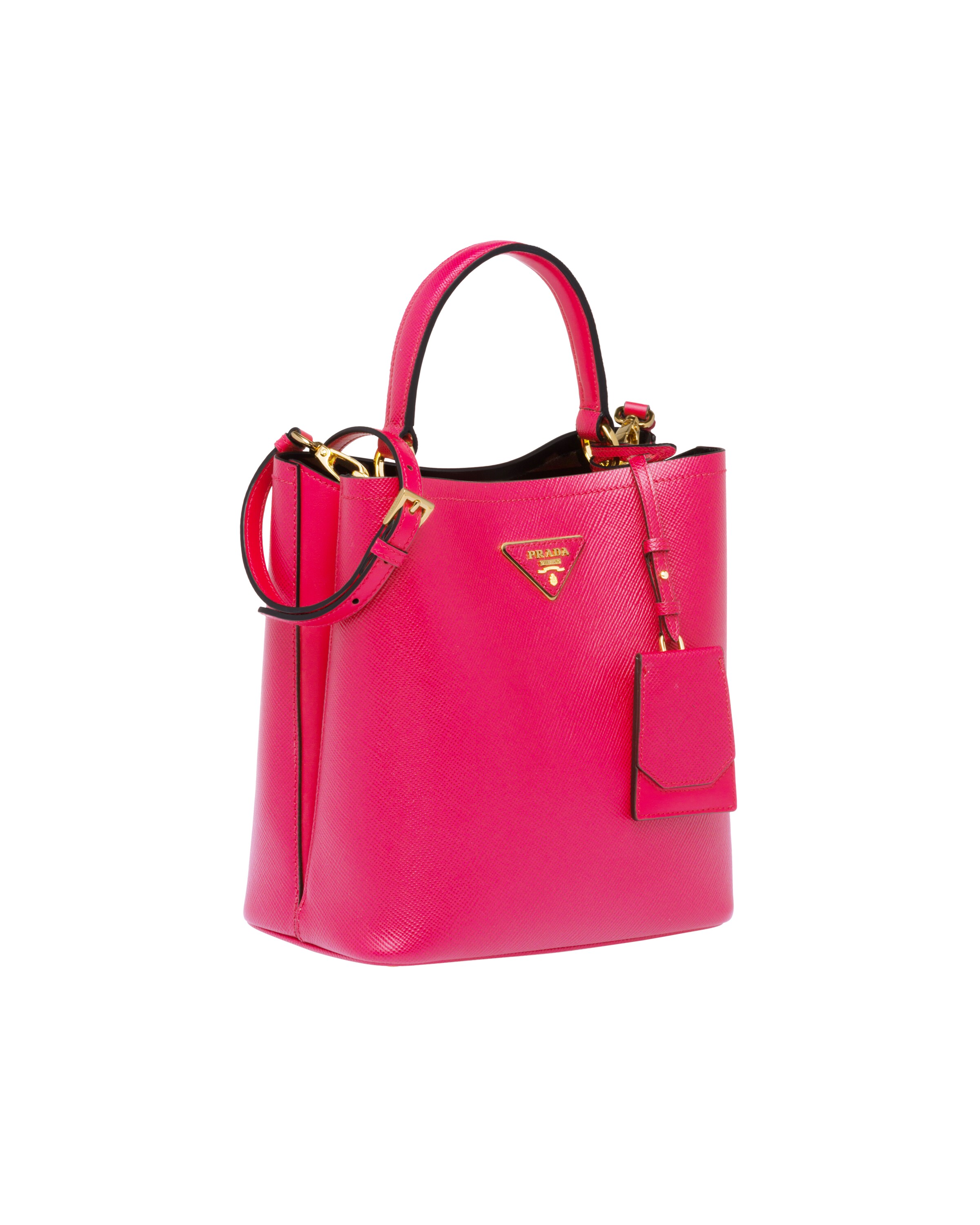 Magenta/black Medium Saffiano Leather Prada Panier Bag | Prada