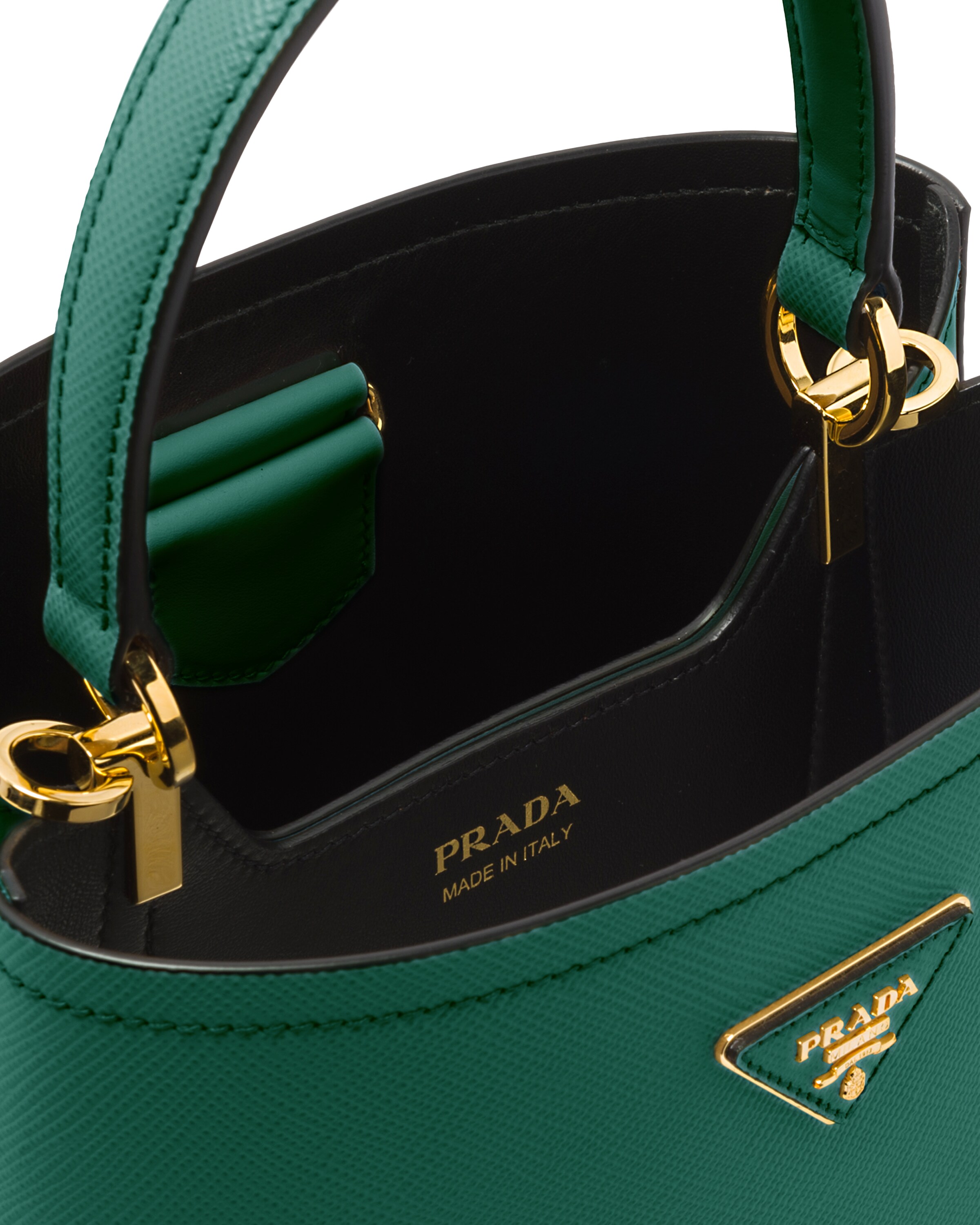 Emerald Green/black Medium Saffiano Leather Prada Panier Bag | Prada