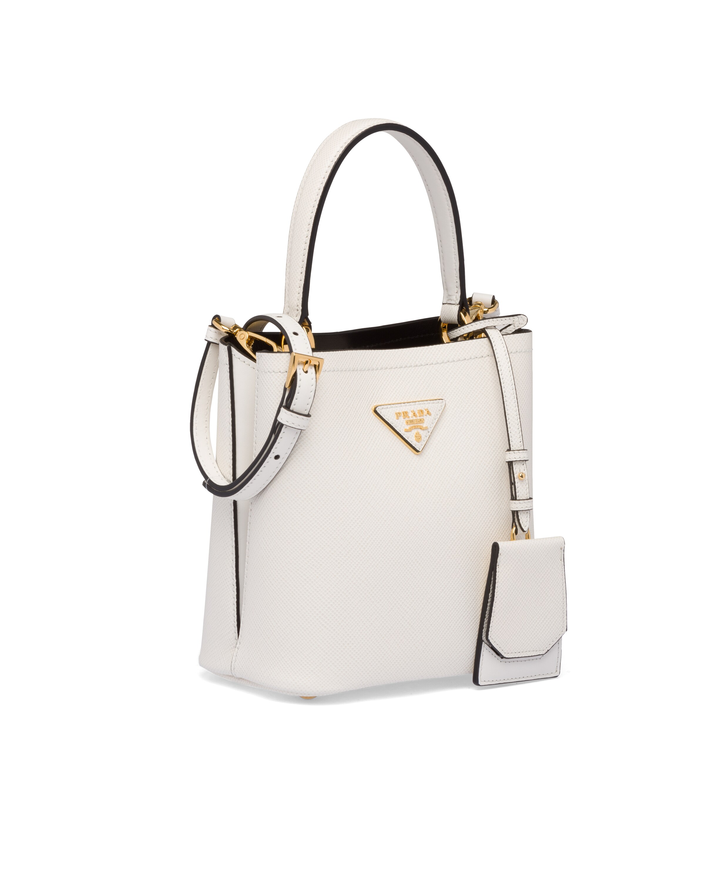 Bolso pequeño de piel Saffiano Prada Panier Blanco/negro | Prada