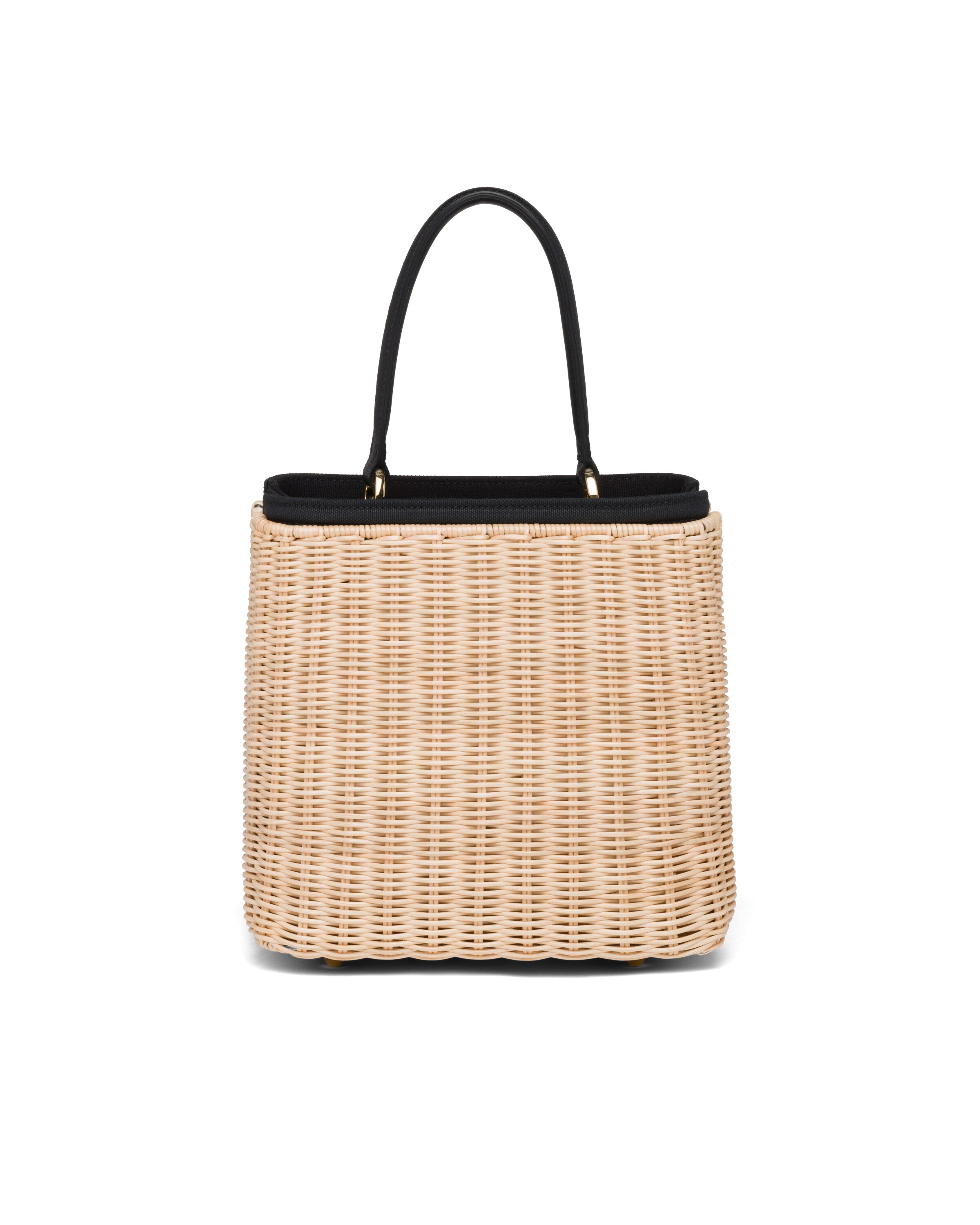 Tan/black Wicker and Canvas Handbag | Prada
