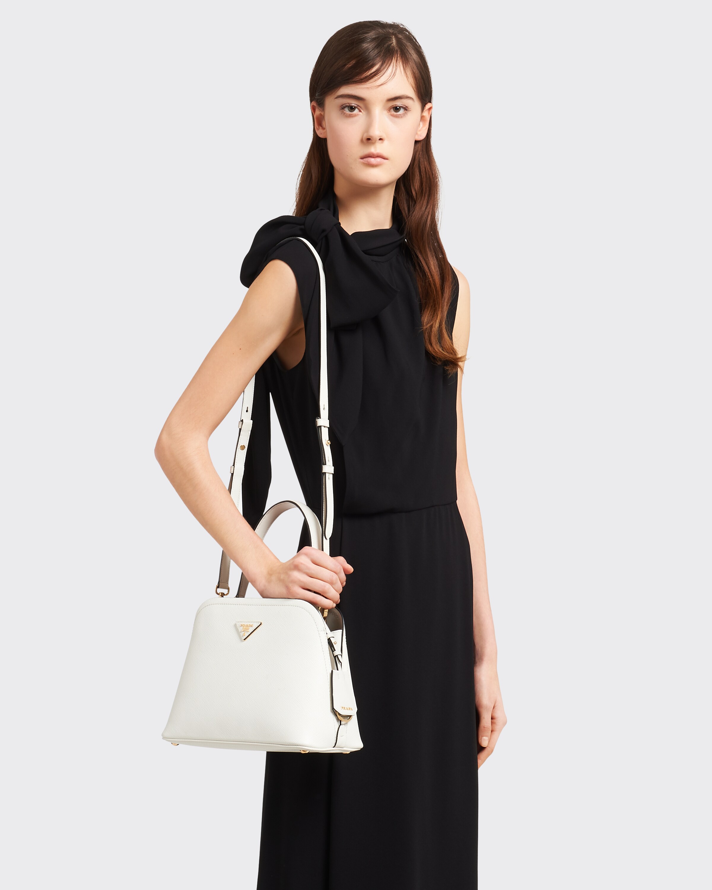 White Medium Saffiano Leather Prada Matinée Bag | PRADA