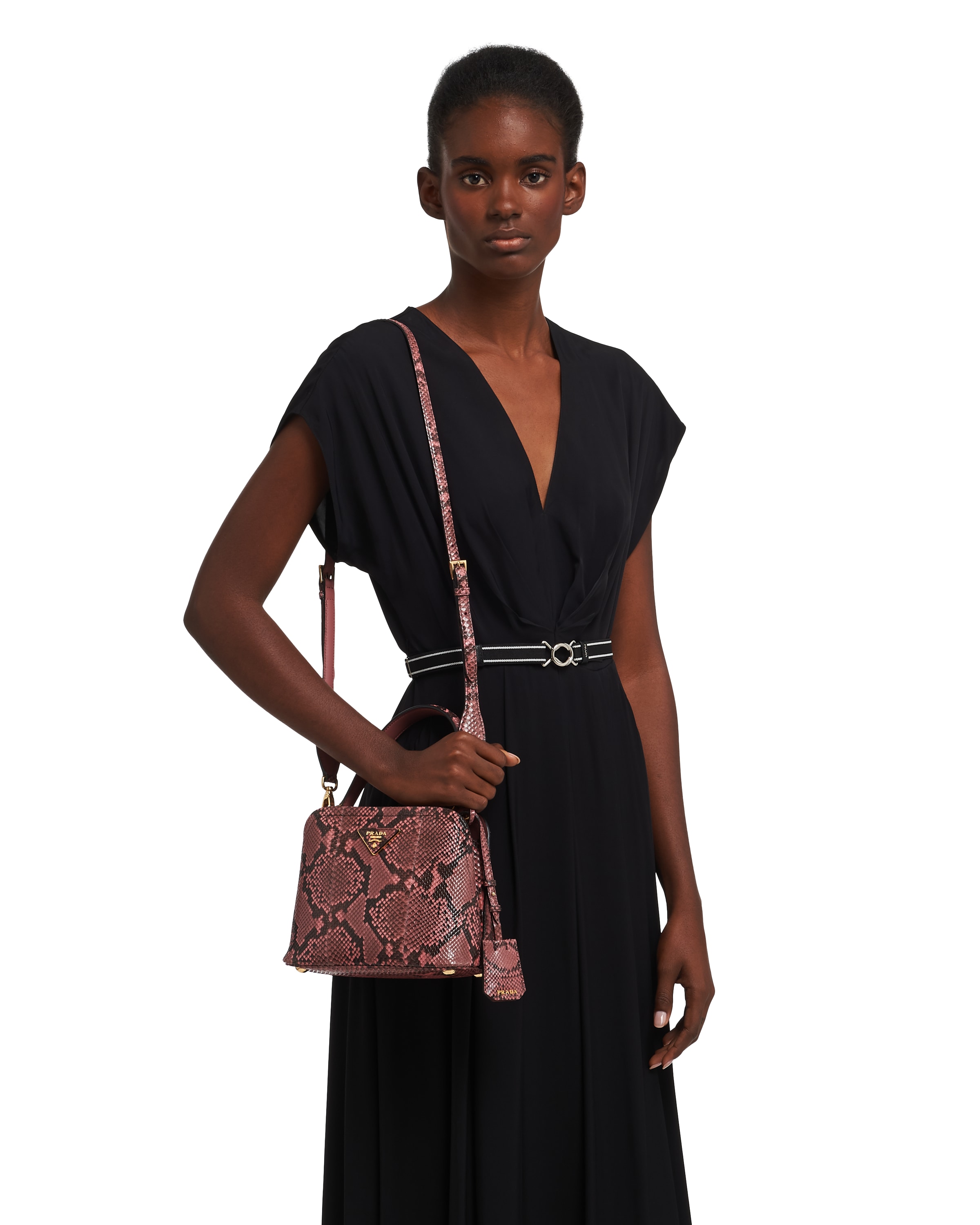 Bolsa Prada Matinée pequena em couro python Rosa Pétala | Prada