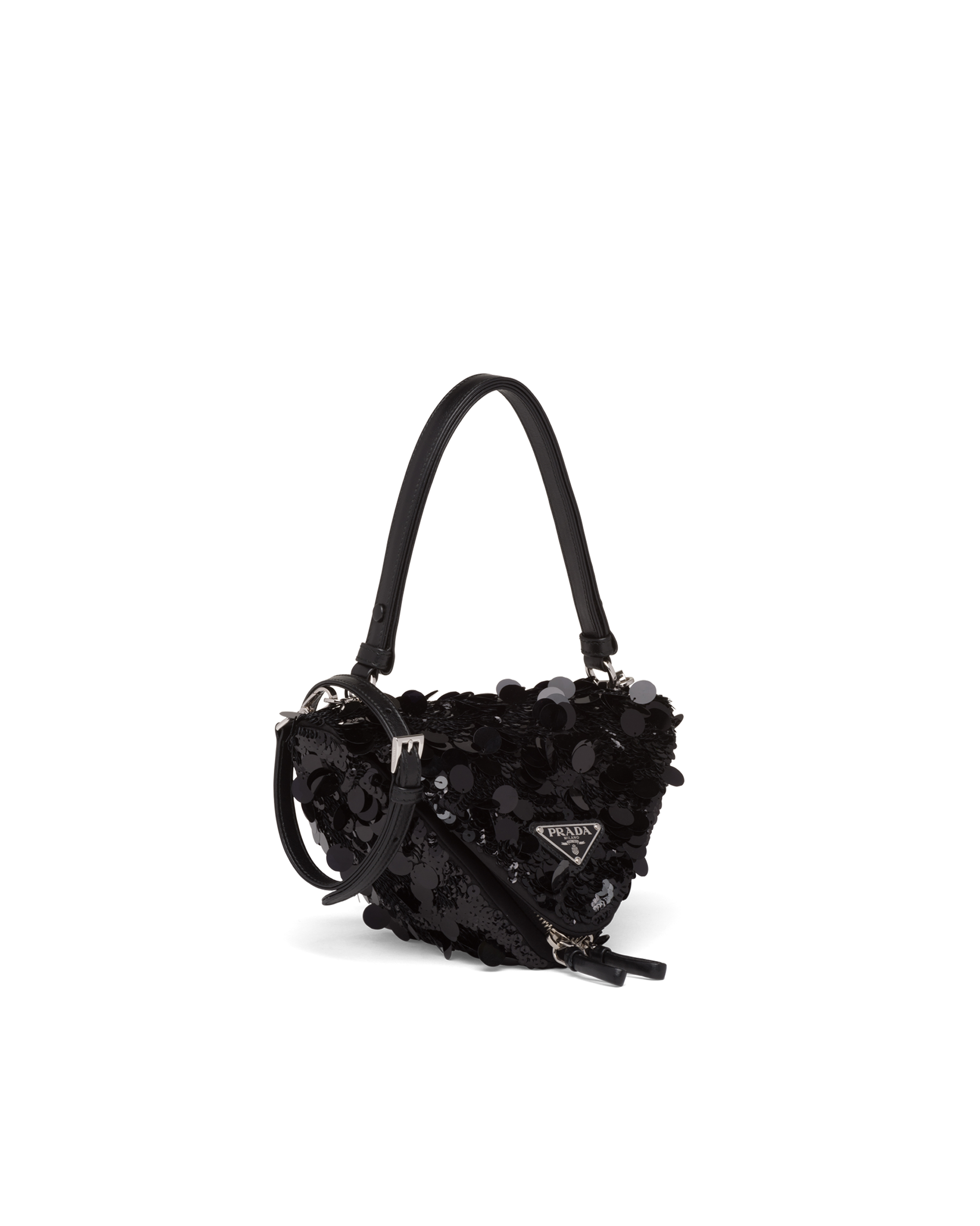 Black Prada Triangle sequin and leather handbag | Prada
