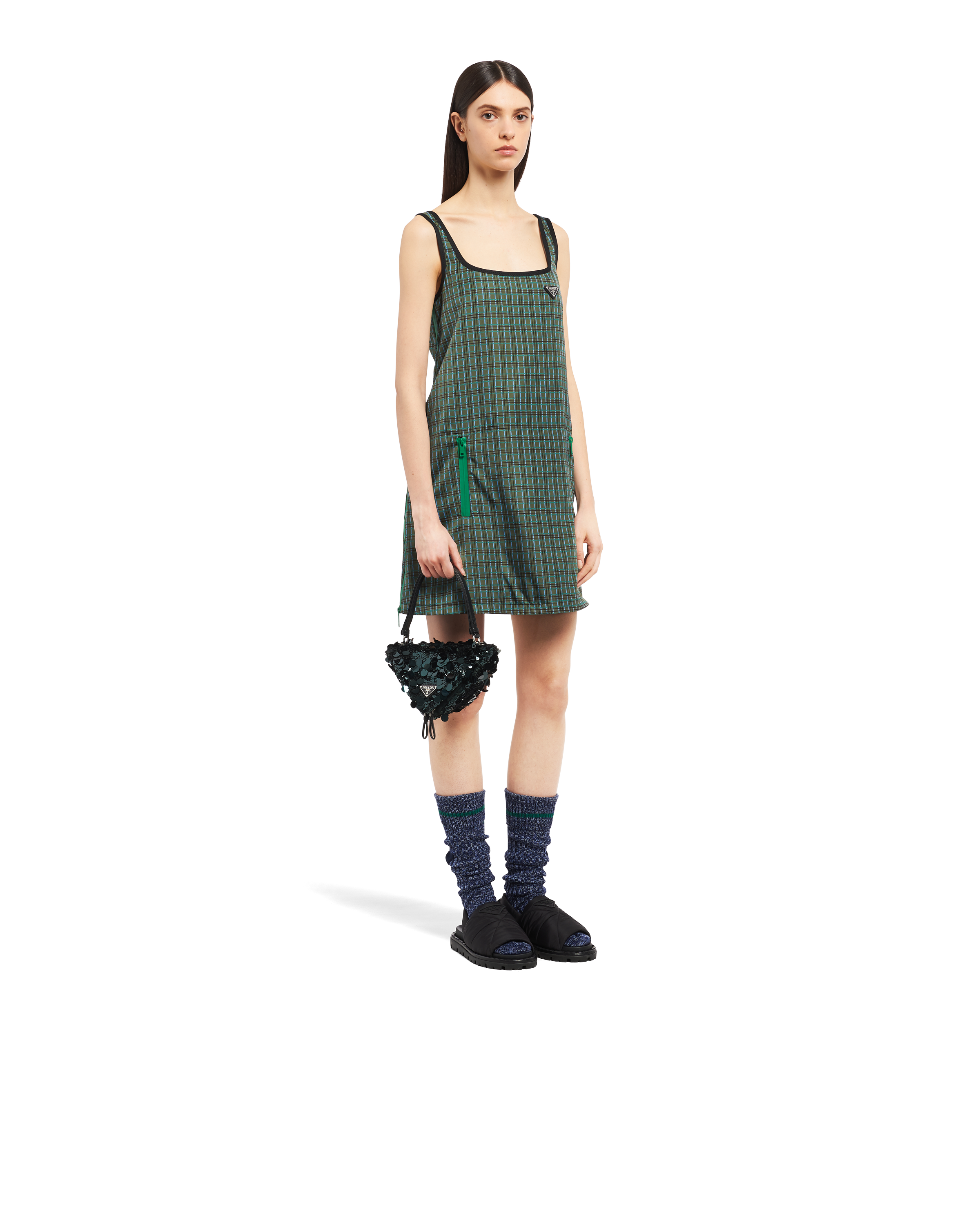 Bottle Green Prada Triangle sequin and leather handbag | Prada