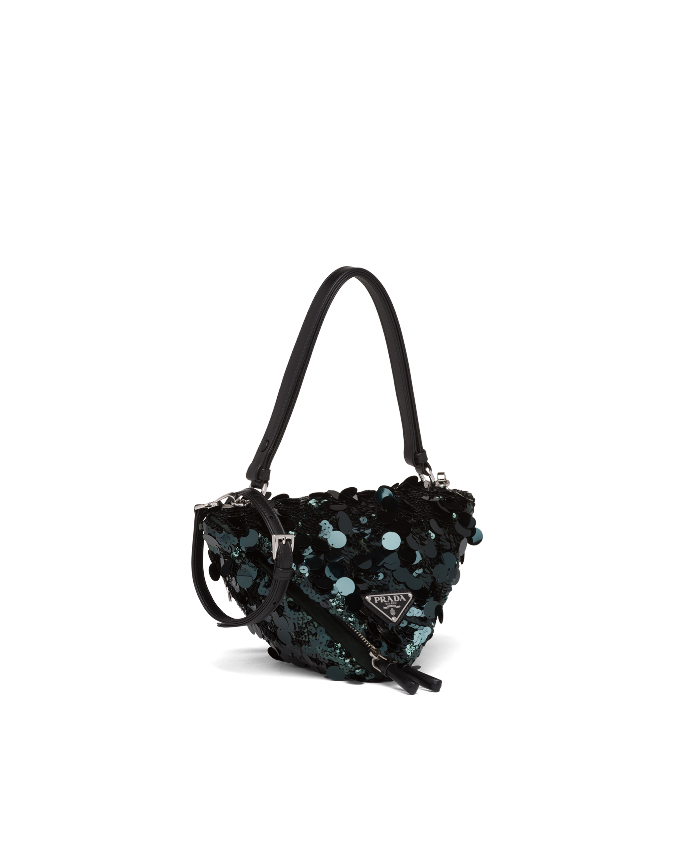 Bottle Green Prada Triangle sequin and leather handbag | Prada
