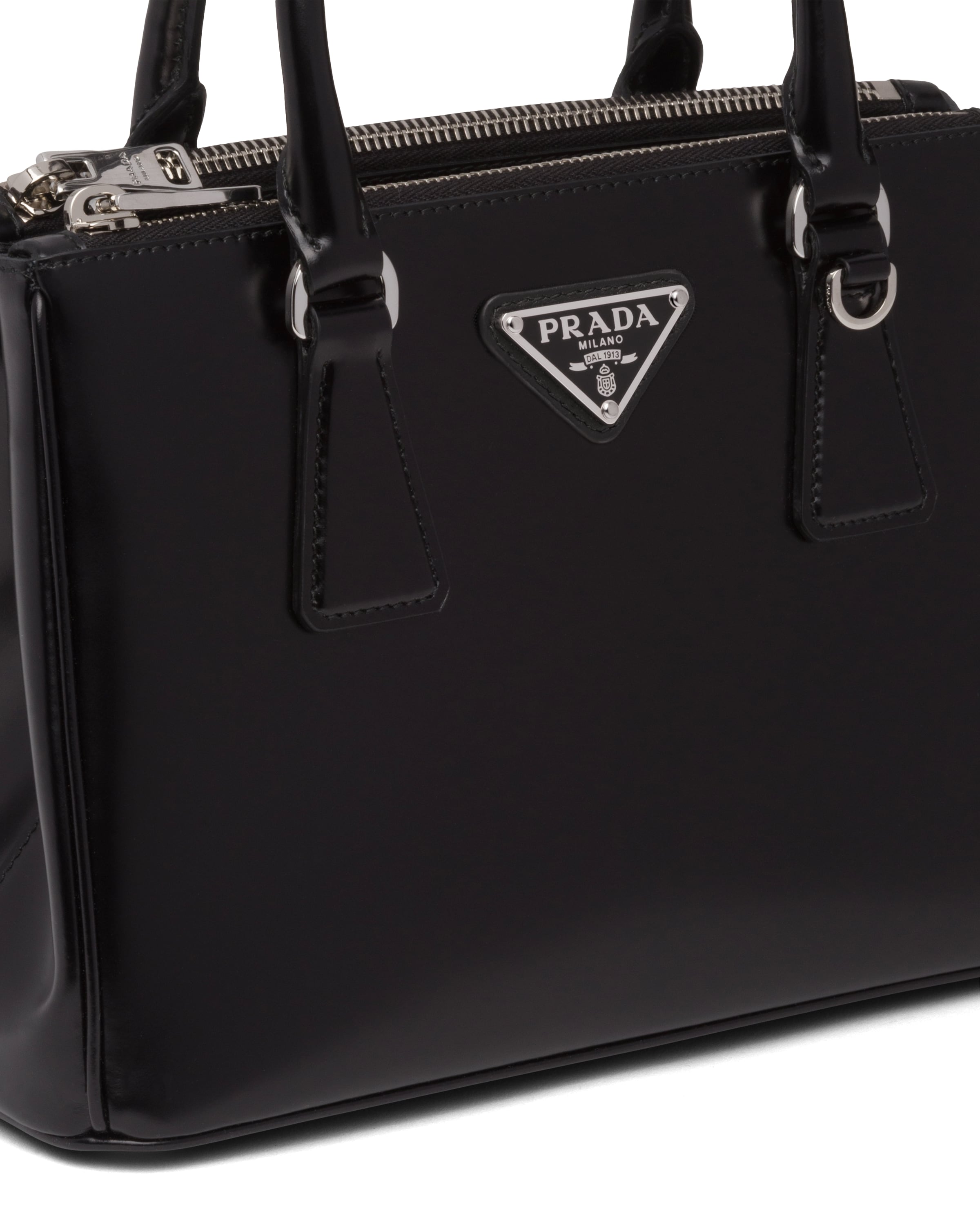 Petit sac Prada Galleria en cuir brossé Noir | Prada