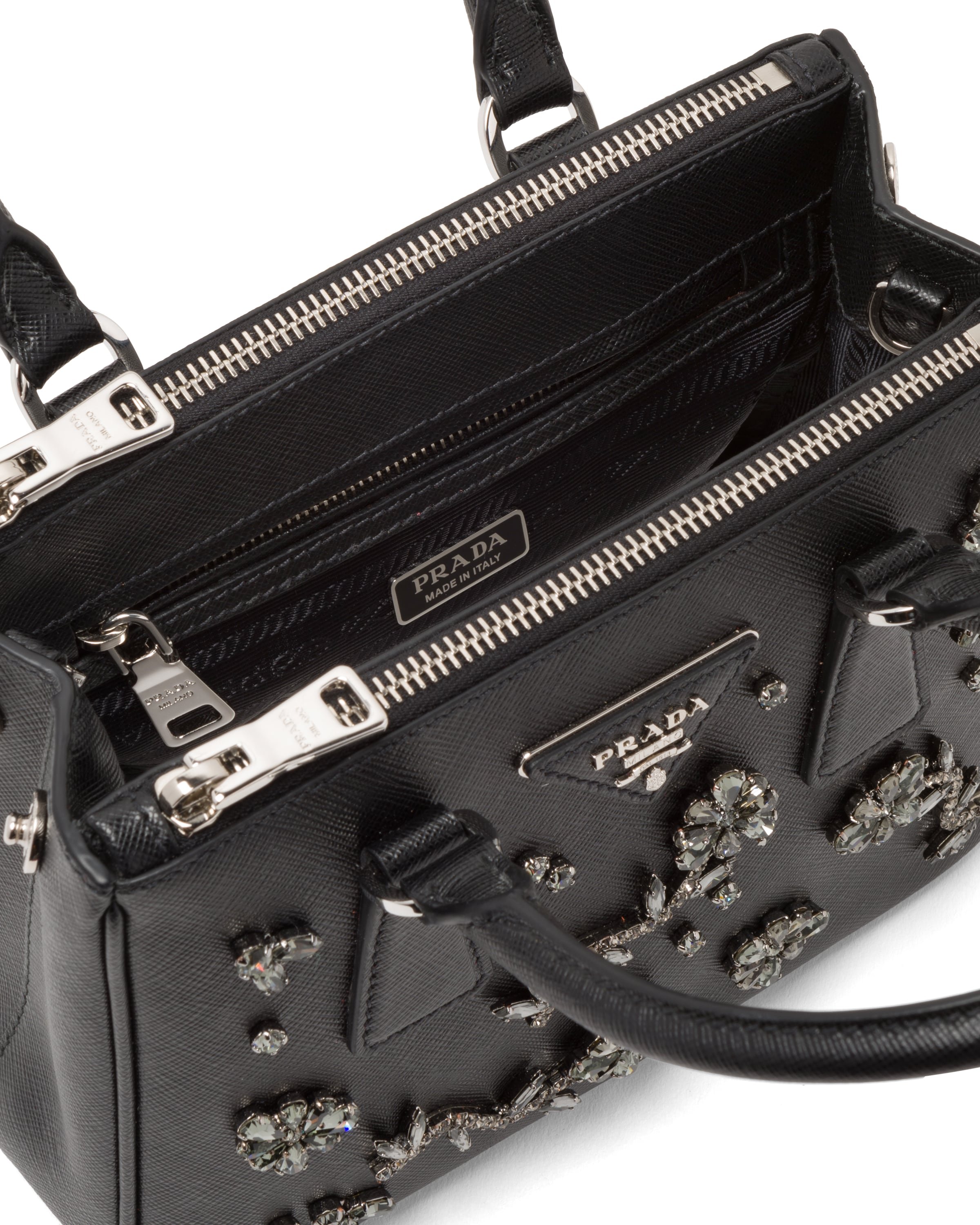 Black Prada Galleria micro-bag with appliqués | Prada