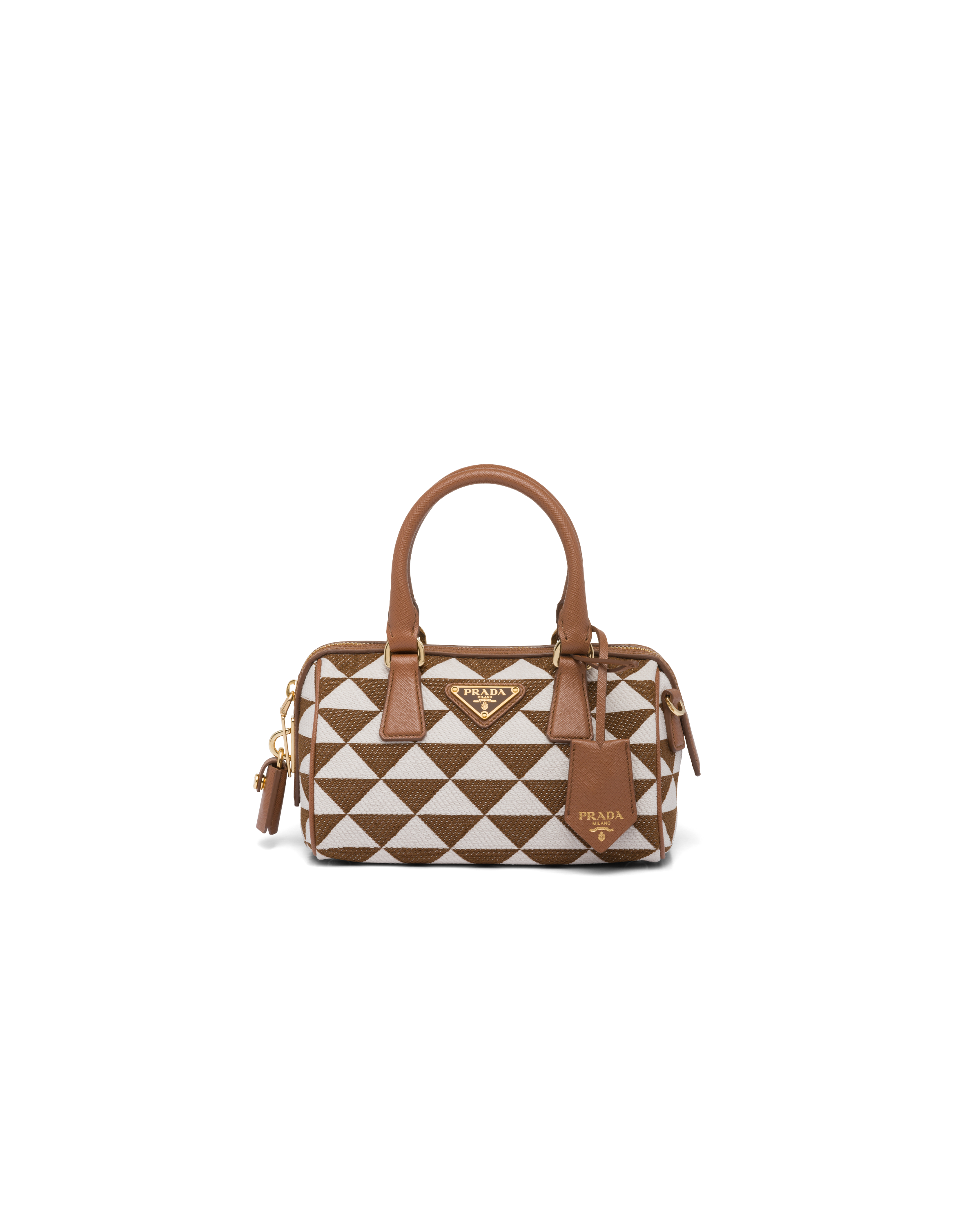 Prada Symbole Embroidered Jacquard Fabric Top-handle Bag In Tobacco ...