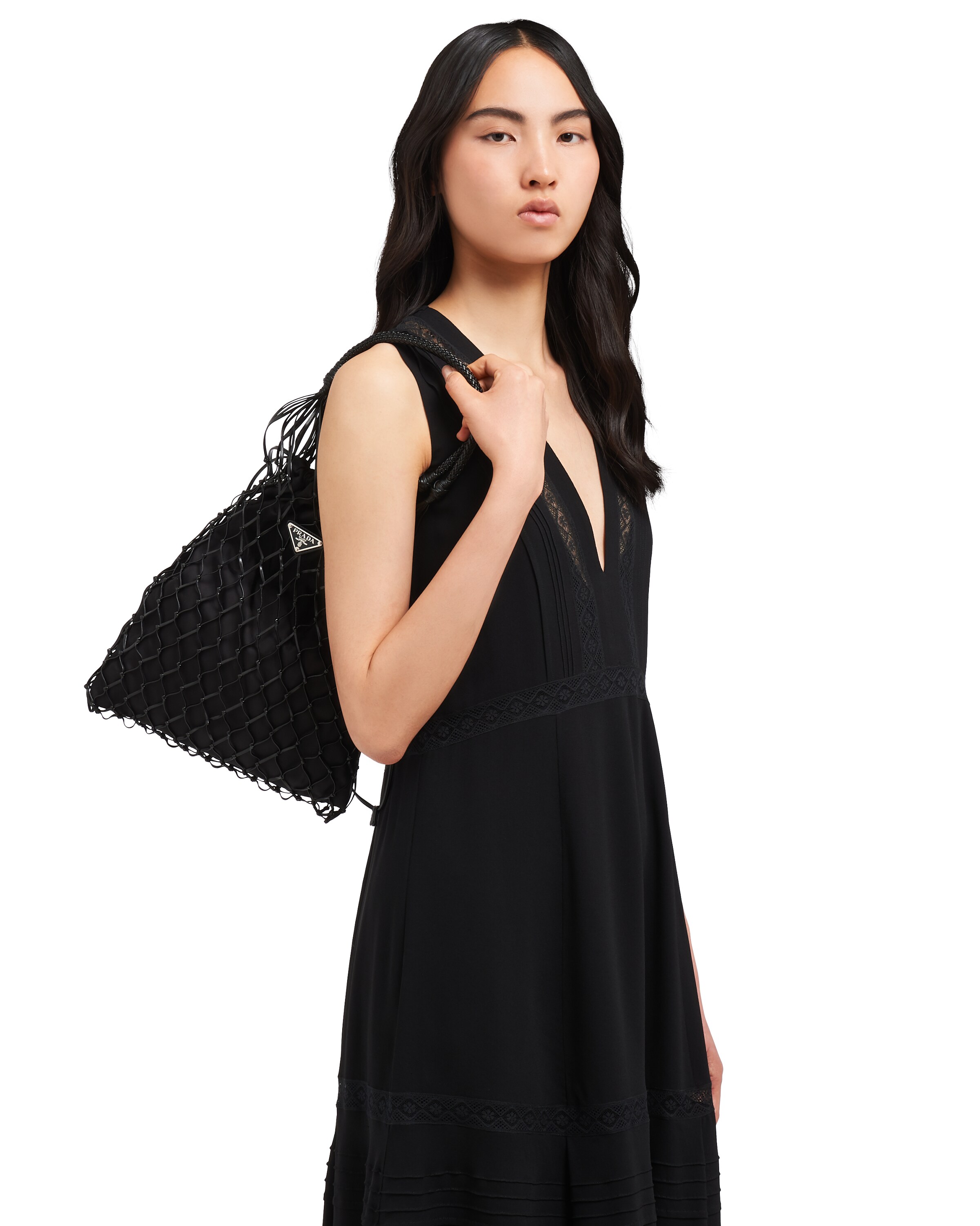 Fabric mesh hobo bucket bag | Prada