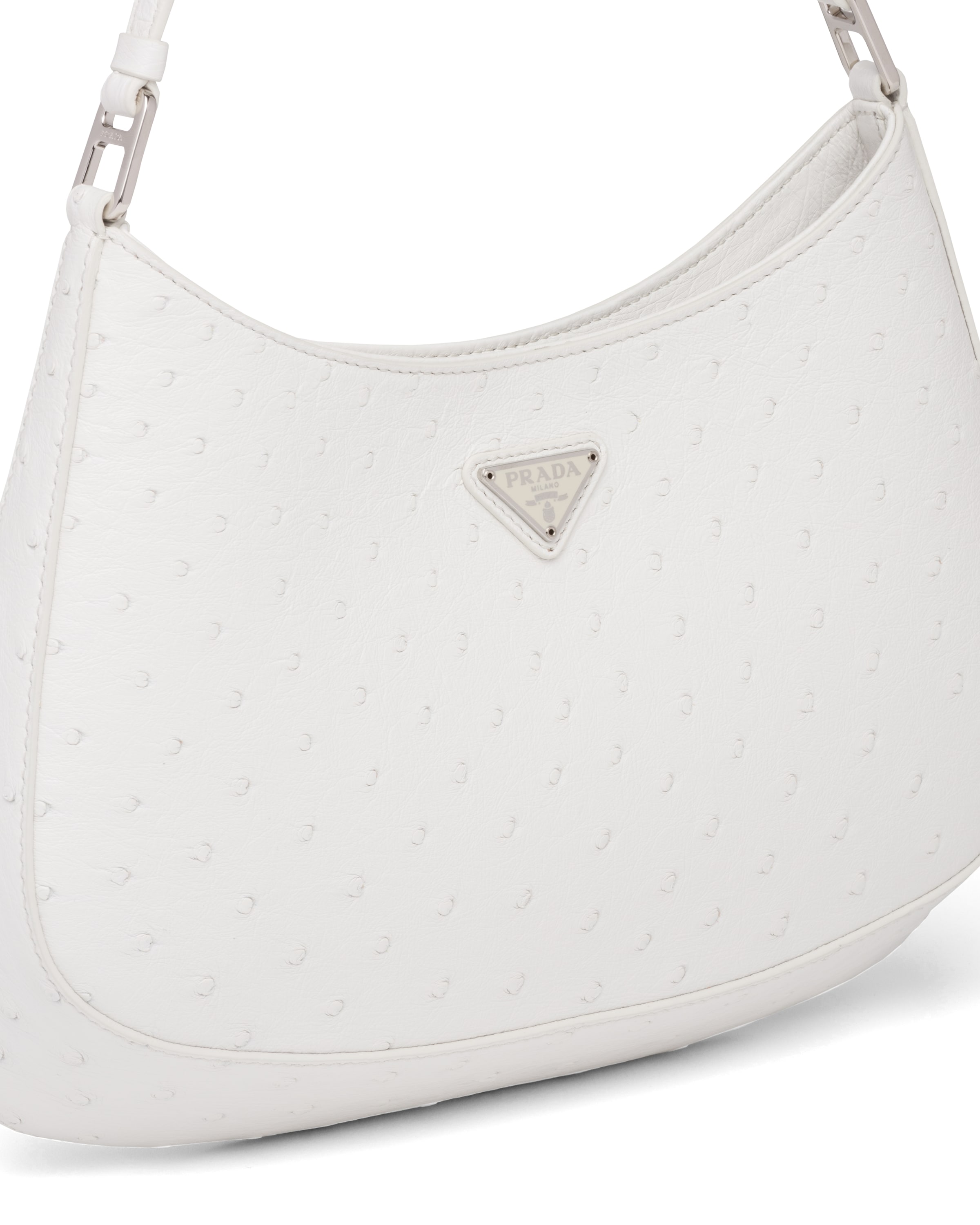 White Prada Cleo ostrich leather shoulder bag | Prada