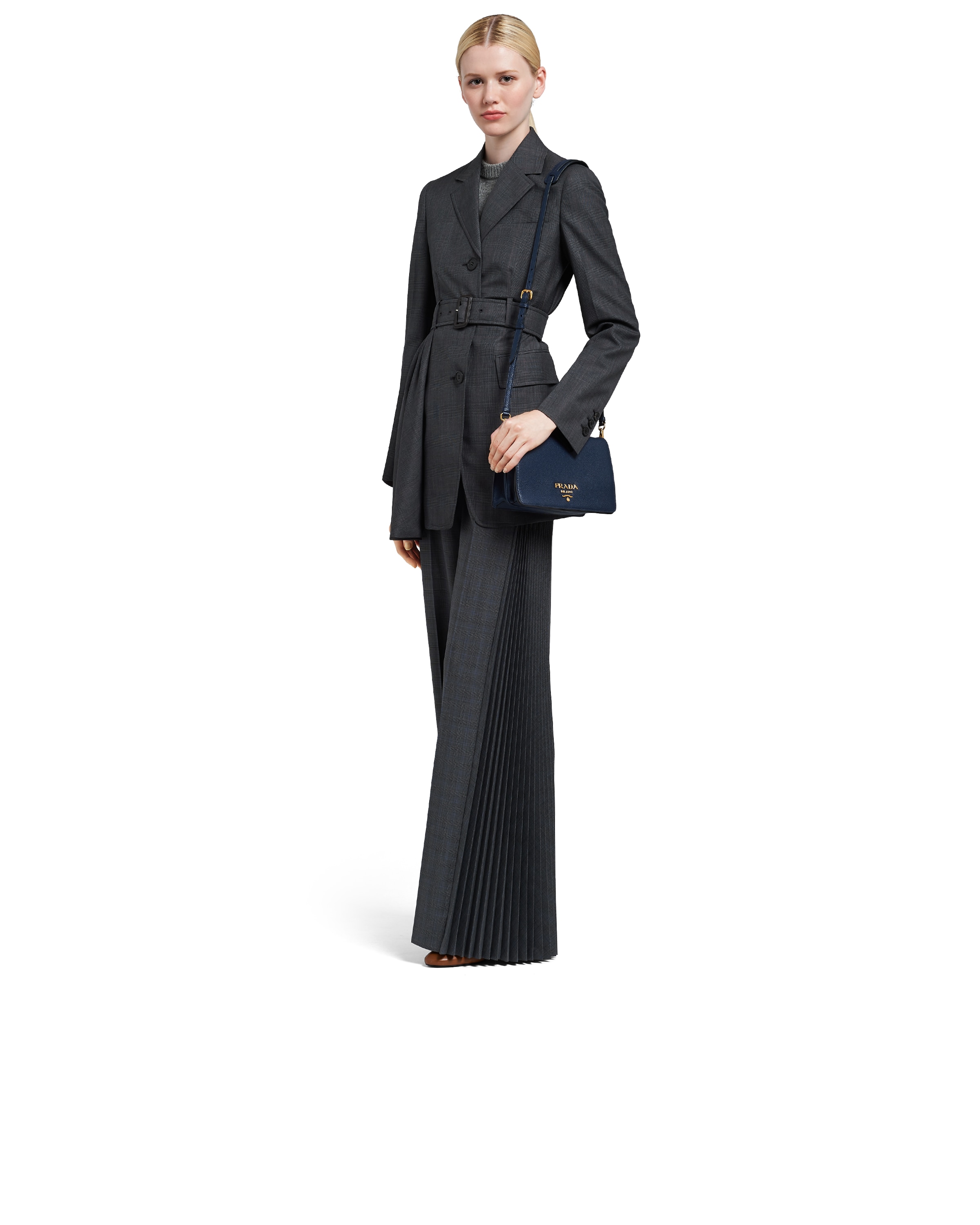 Sac porté à l'épaule en cuir Bleu Baltique | Prada