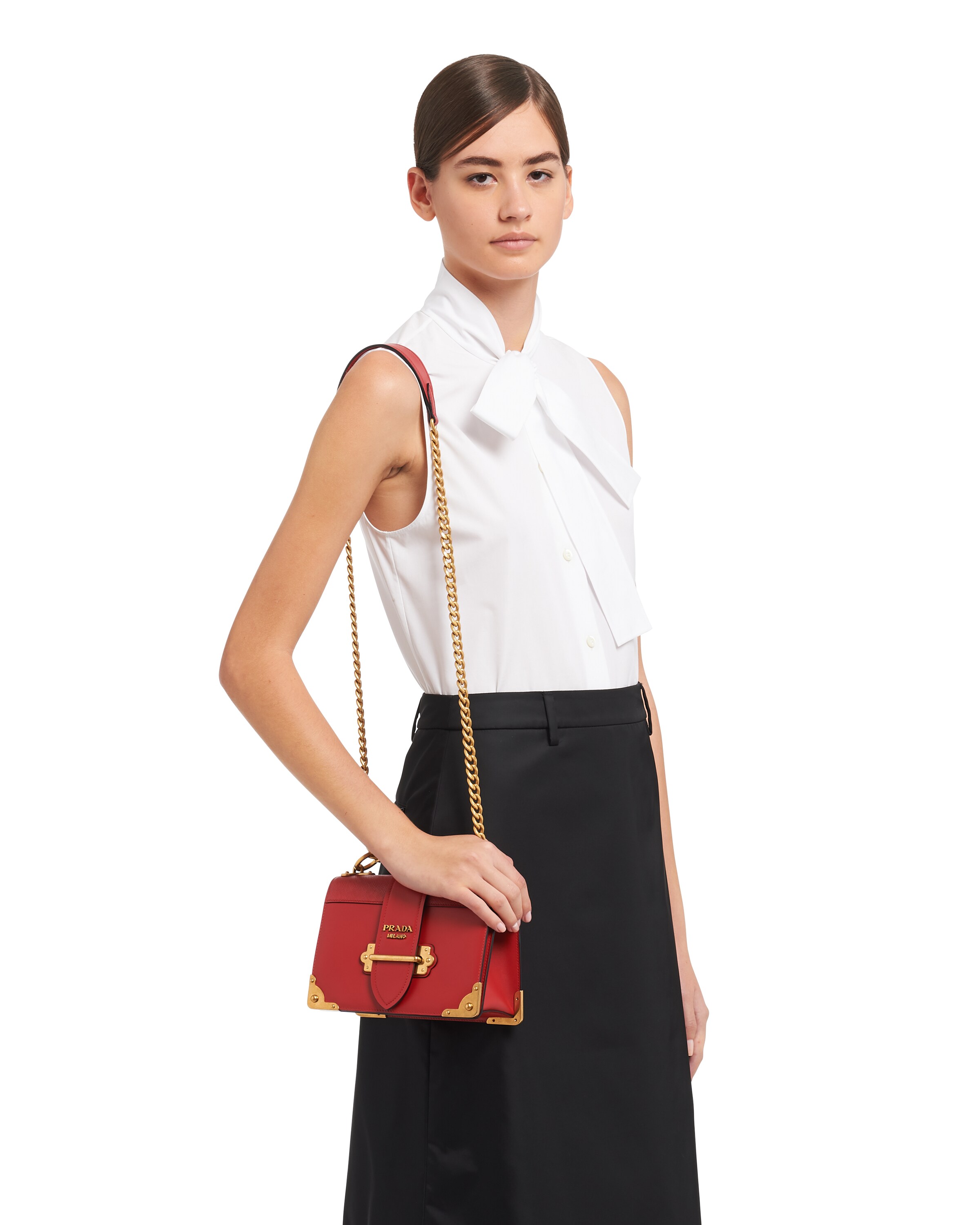 Fiery Red Leather Prada Cahier Shoulder Bag | Prada