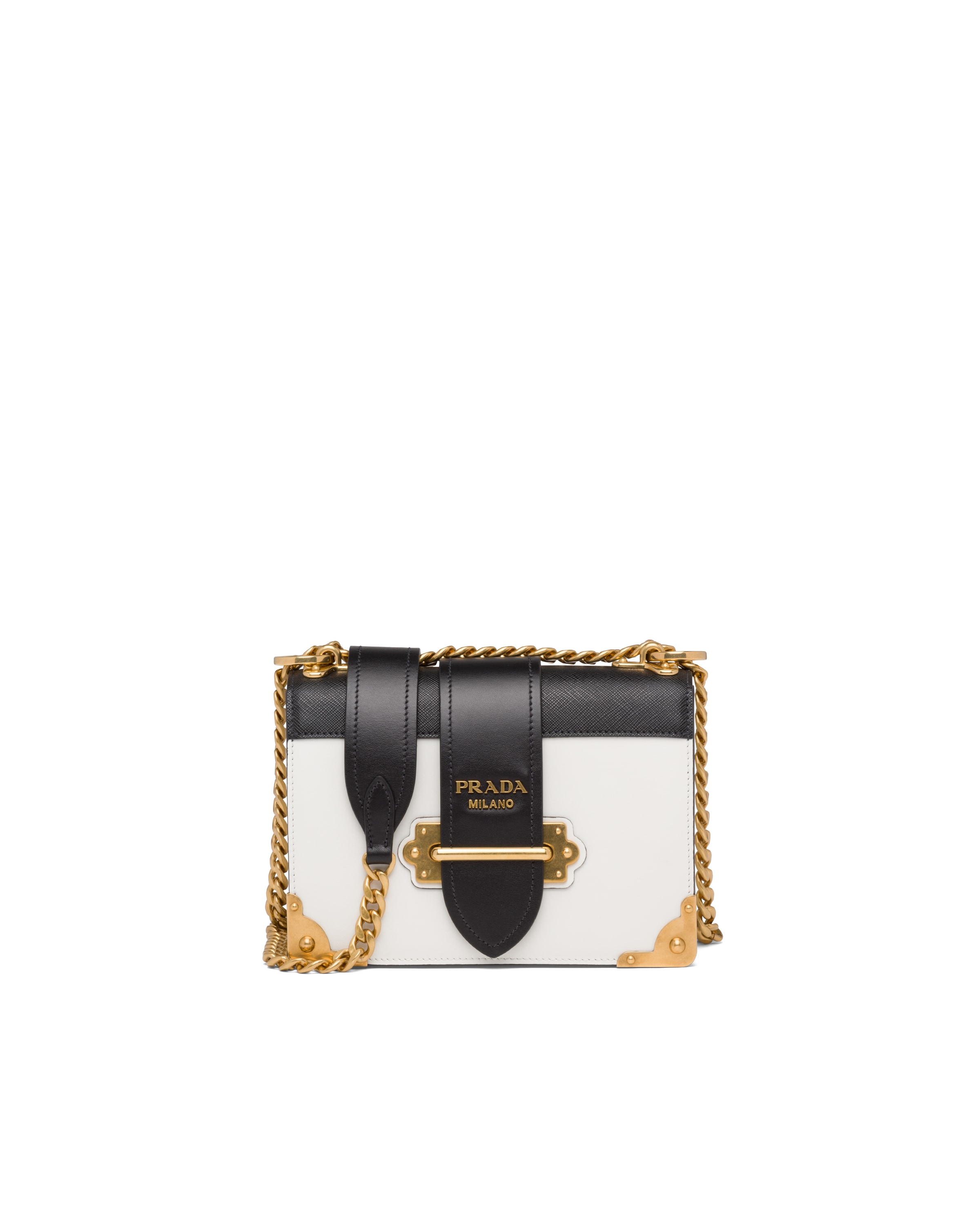 White/black Leather Prada Cahier Shoulder Bag | Prada