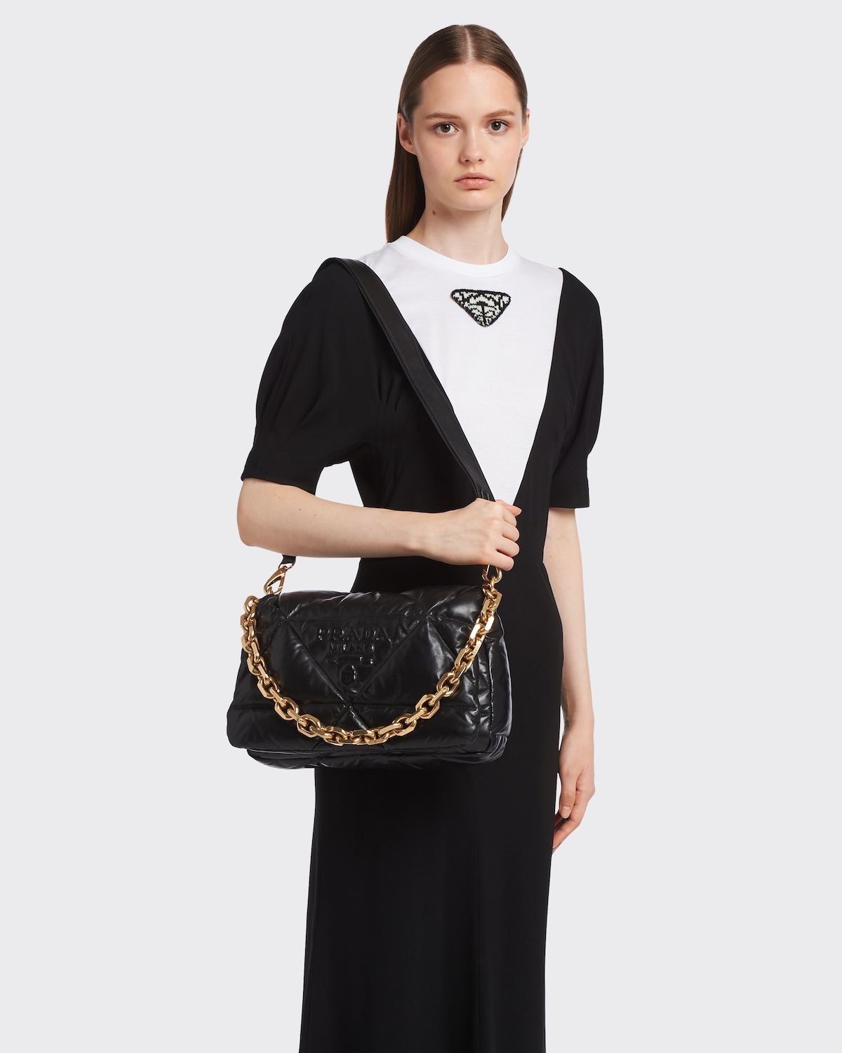 Black Padded Nappa Leather Shoulder Bag | PRADA