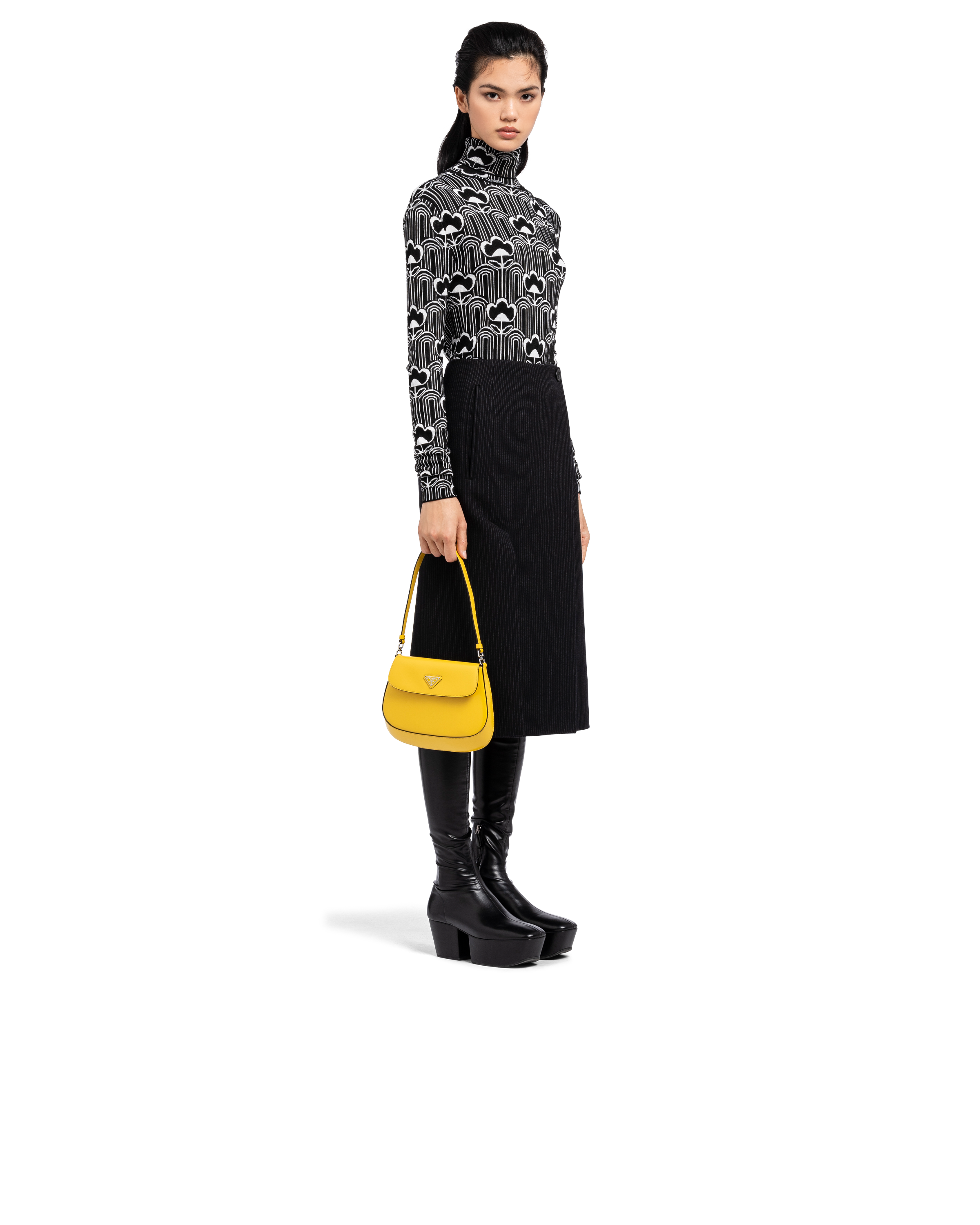 Bright Yellow N Prada Cleo brushed leather shoulder bag with flap | Prada