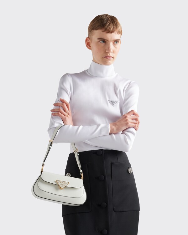 White Brushed Leather Shoulder Bag | PRADA