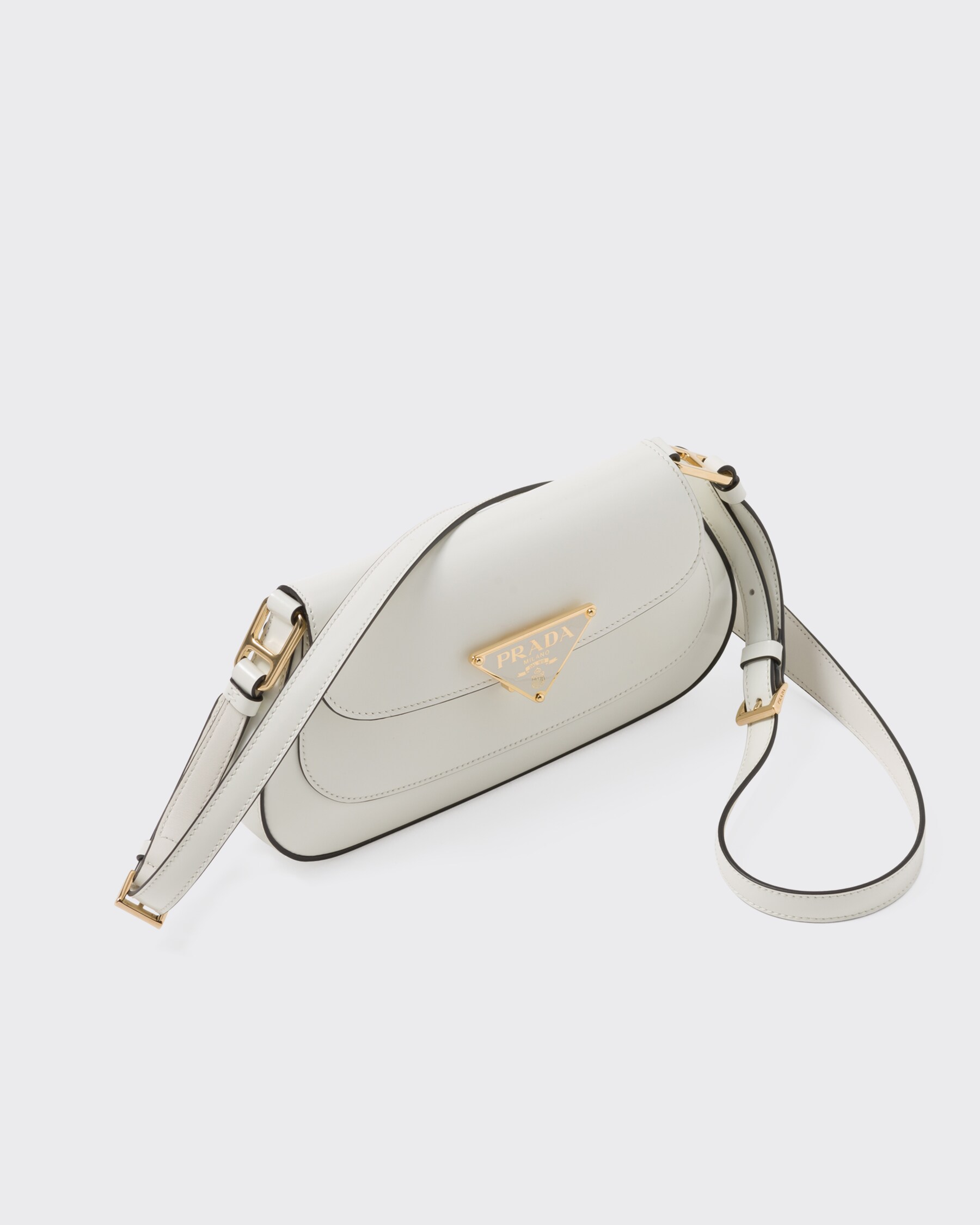 White Brushed Leather Shoulder Bag | PRADA