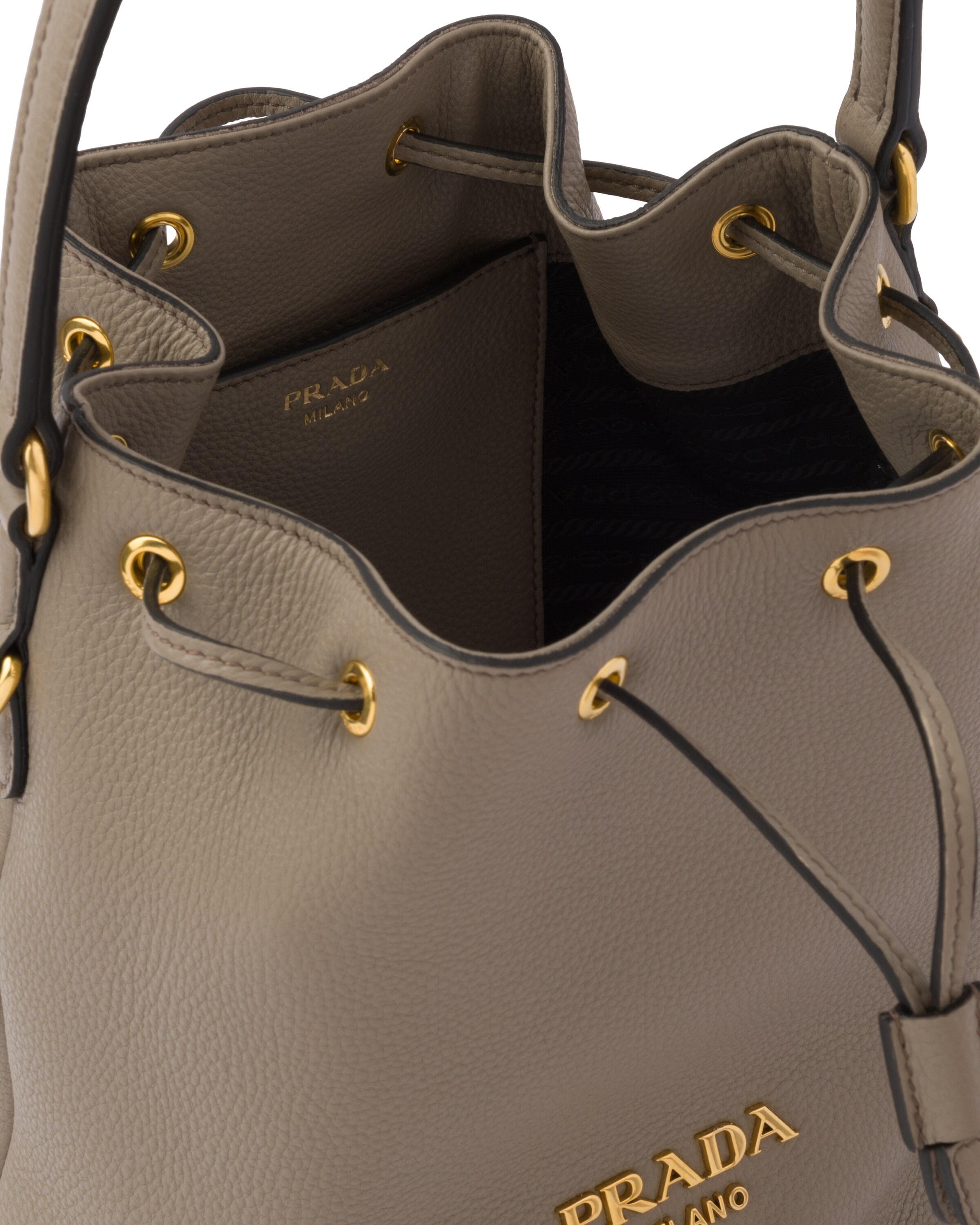 Clay Gray Leather Bucket Bag | Prada