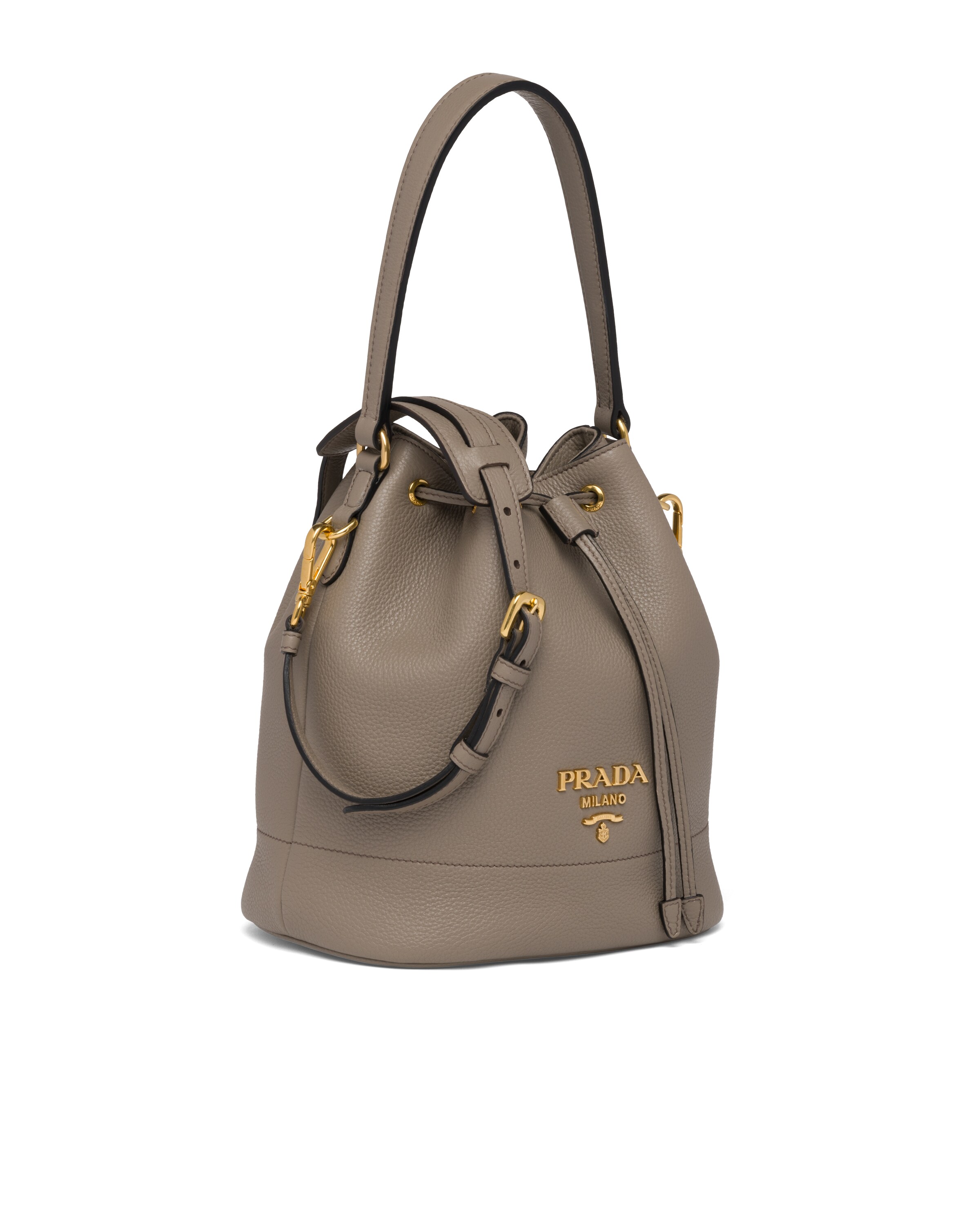 Clay Gray Leather Bucket Bag | Prada