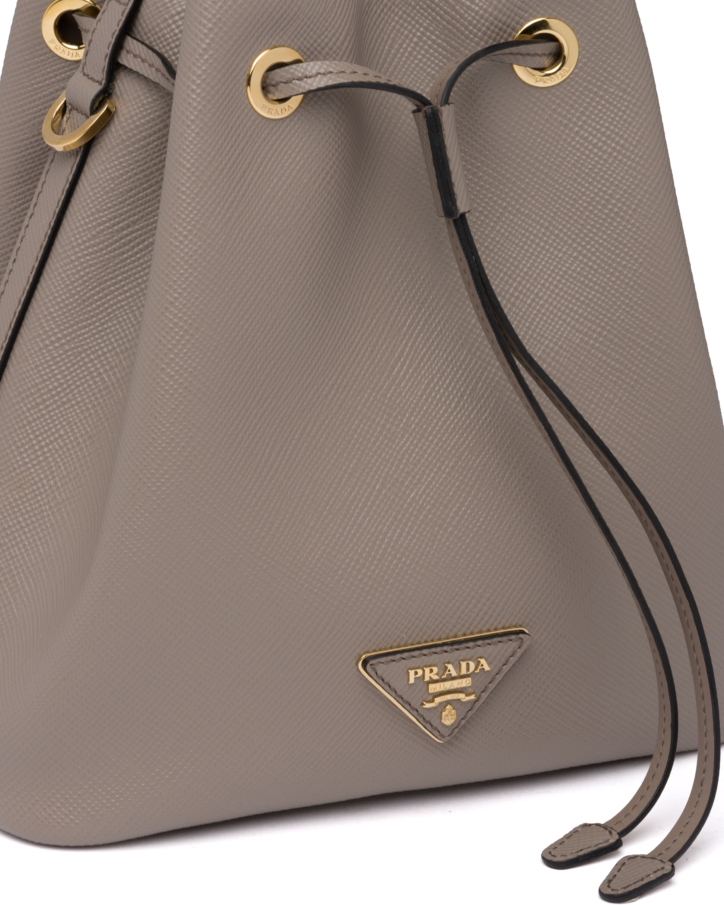 Clay Gray Saffiano Leather Bucket Bag | Prada