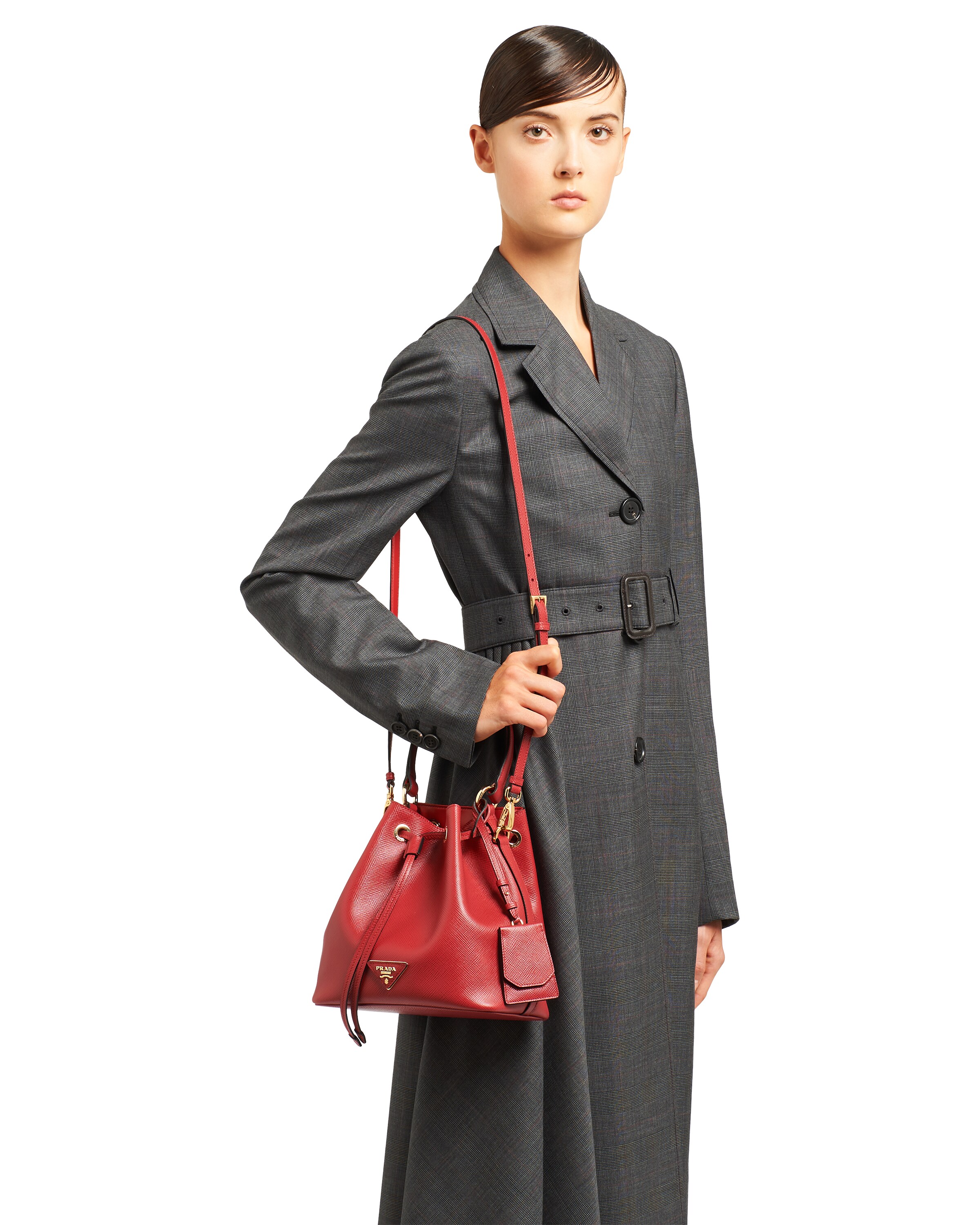 Fiery Red Saffiano Leather Bucket Bag | Prada